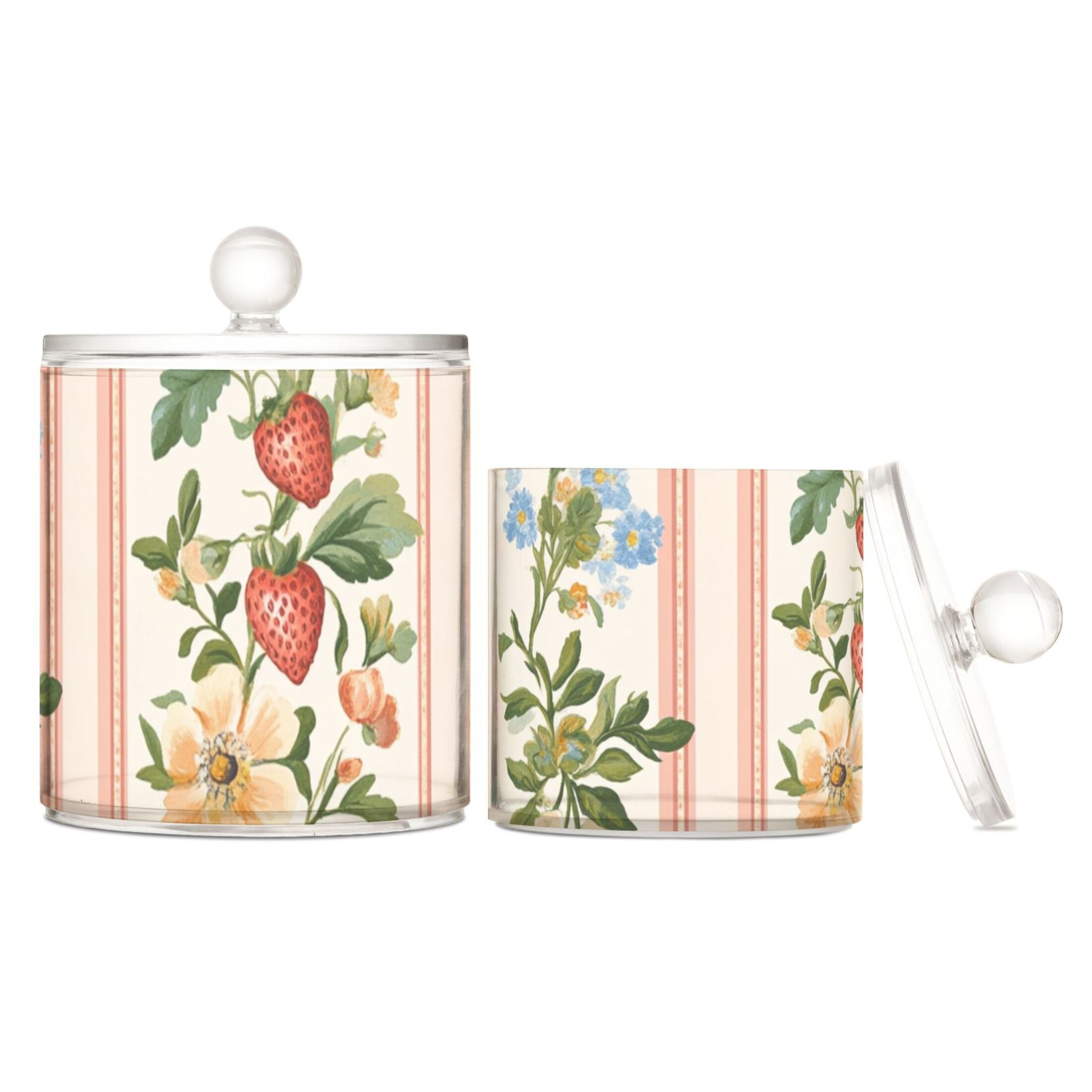 Strawberries Florals Vines Stripes Retro Translucent Plastic Cans ...