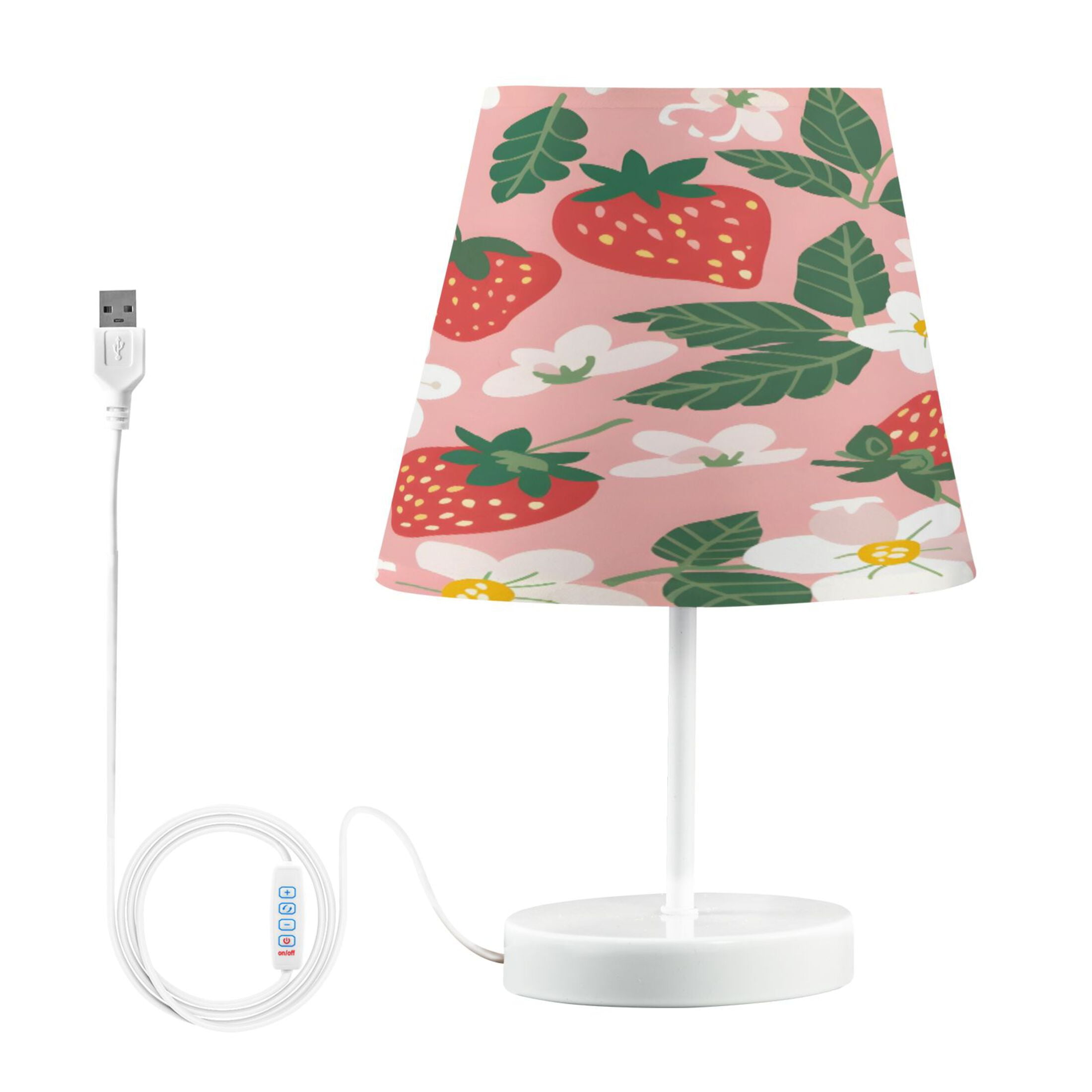 Strawberries Flowers Leaves Desk Lamp LED Table Nightstand Lamps with 3 ...