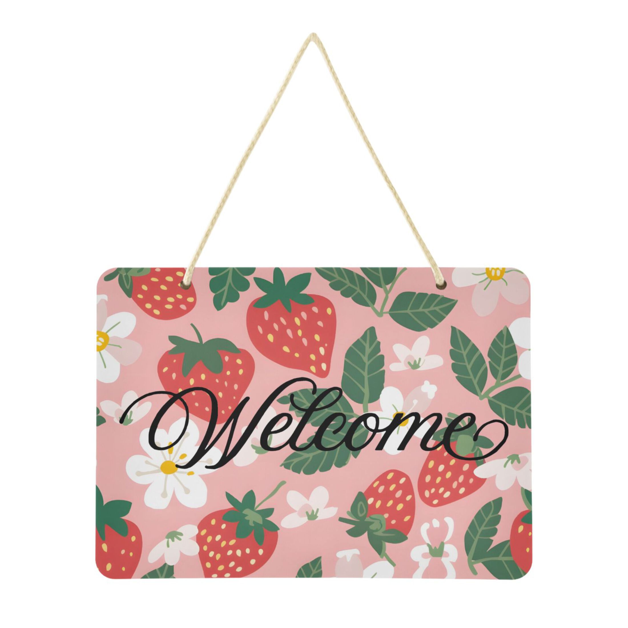 Strawberries Flowers Leaves Welcome Sign Front Door PVC 14x10 inch ...