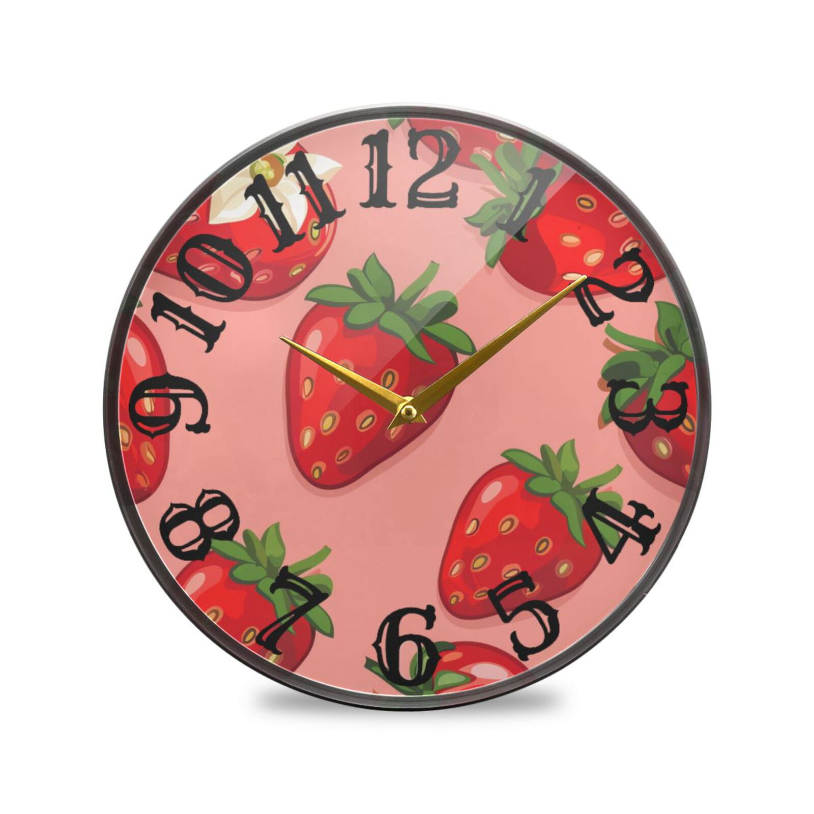 Strawberries Flowers Wall Clock 12 Inch Silent Non Ticking Battery ...