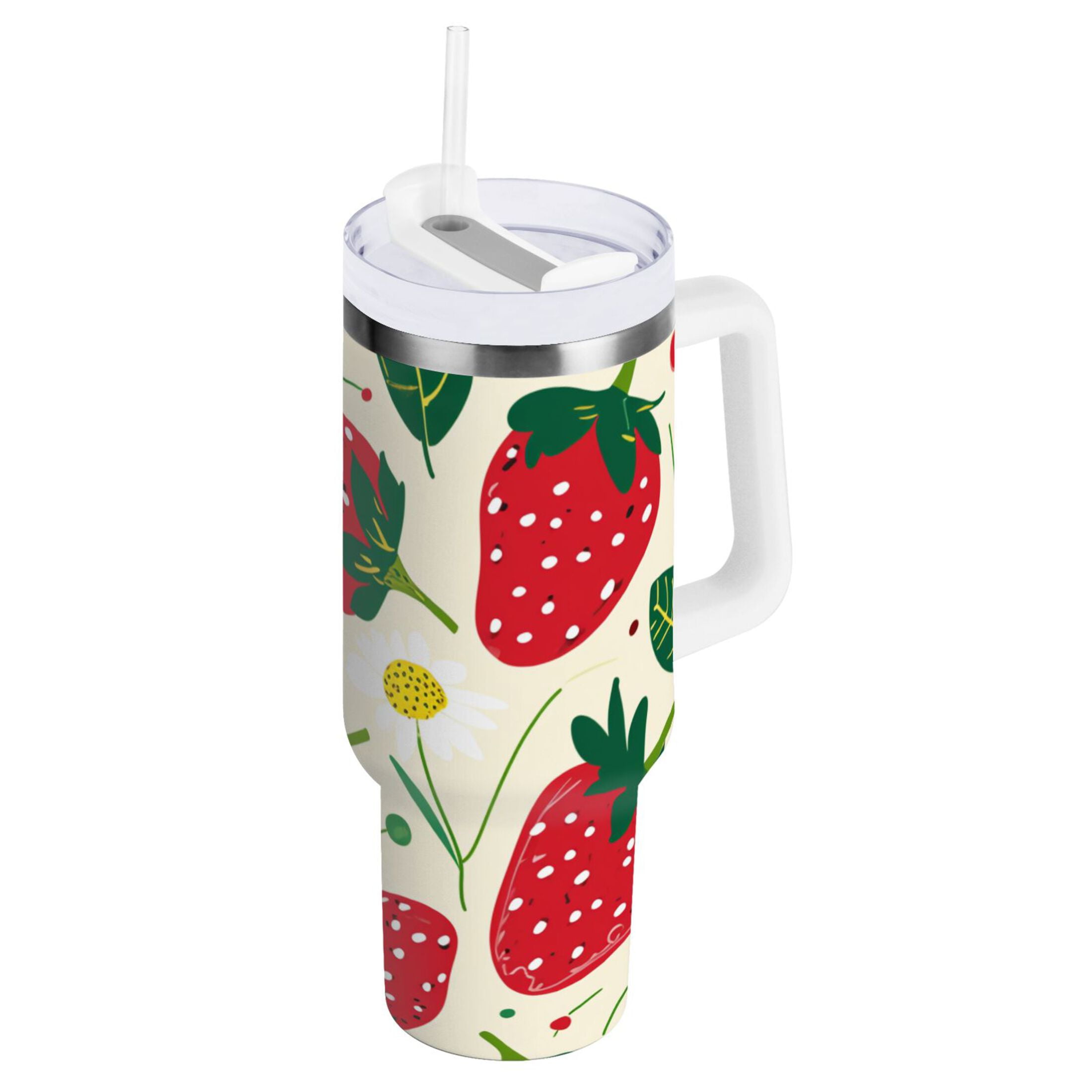 Strawberries Fruit and Leaf 30 oz Tumbler with Handle and Straw Lid ...