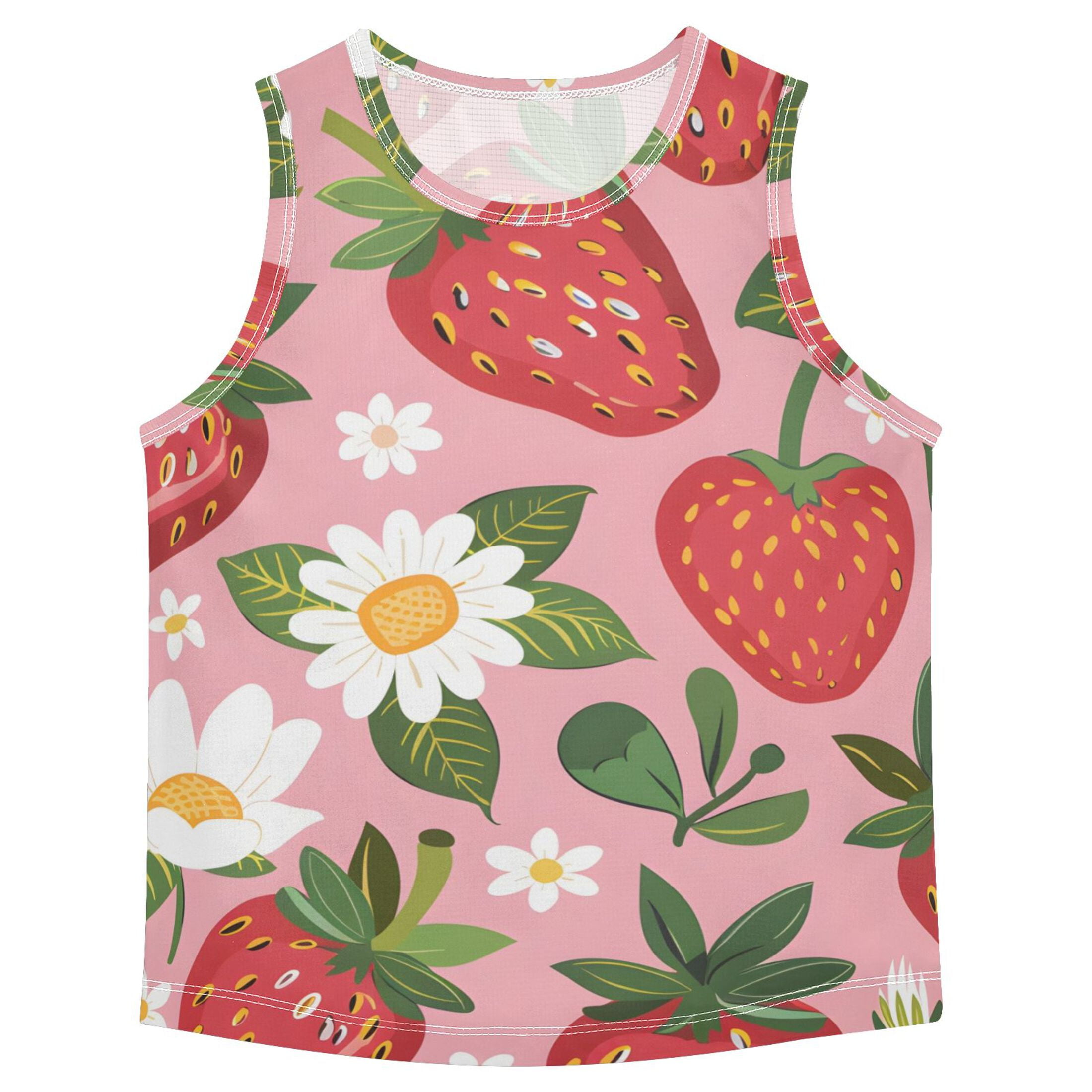 Strawberries Leaves Flowers Cartoon Boys' Vest Undershirt Tank Top ...