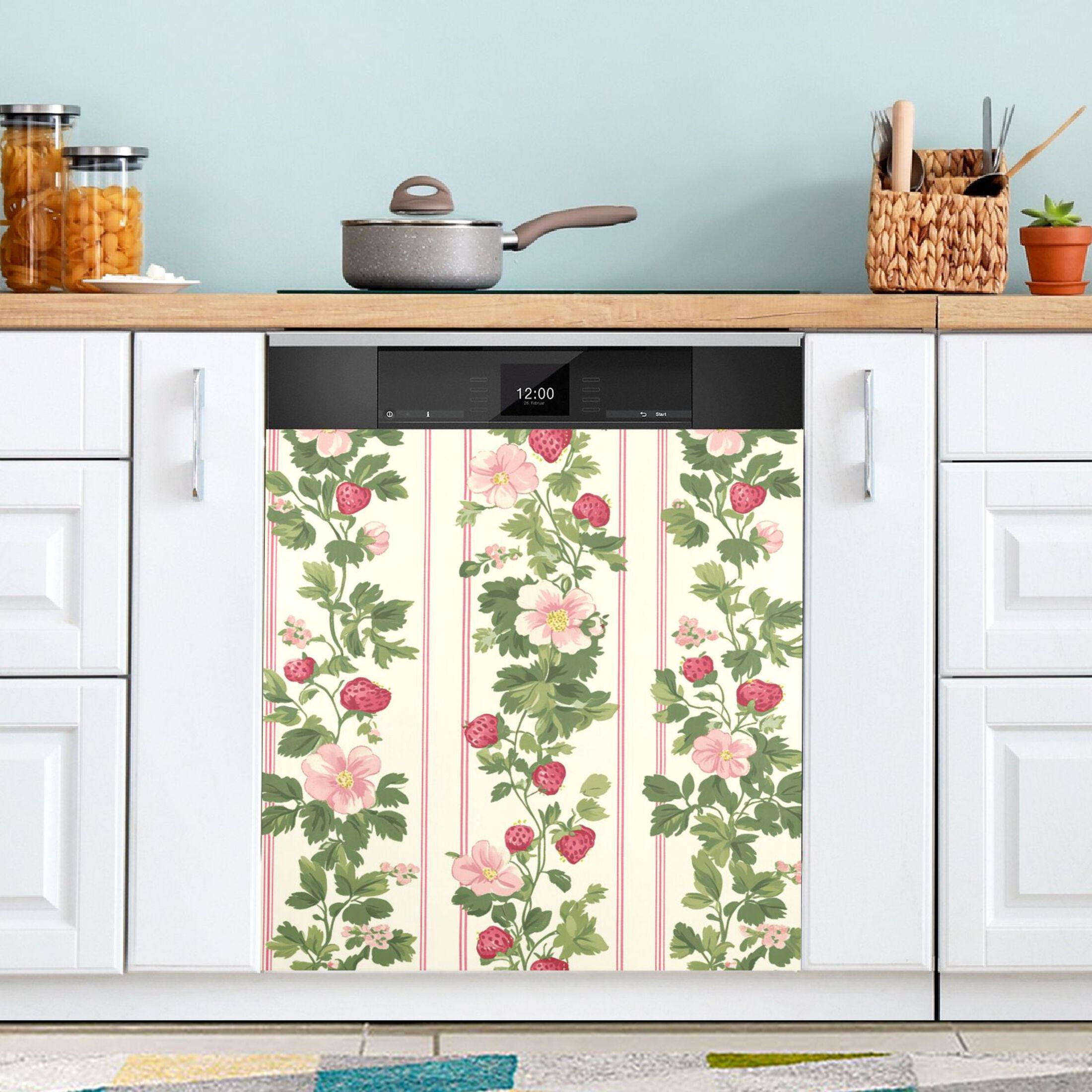 Strawberries Leaves Flowers Pastel Color Dishwasher Magnet Refrigerator ...