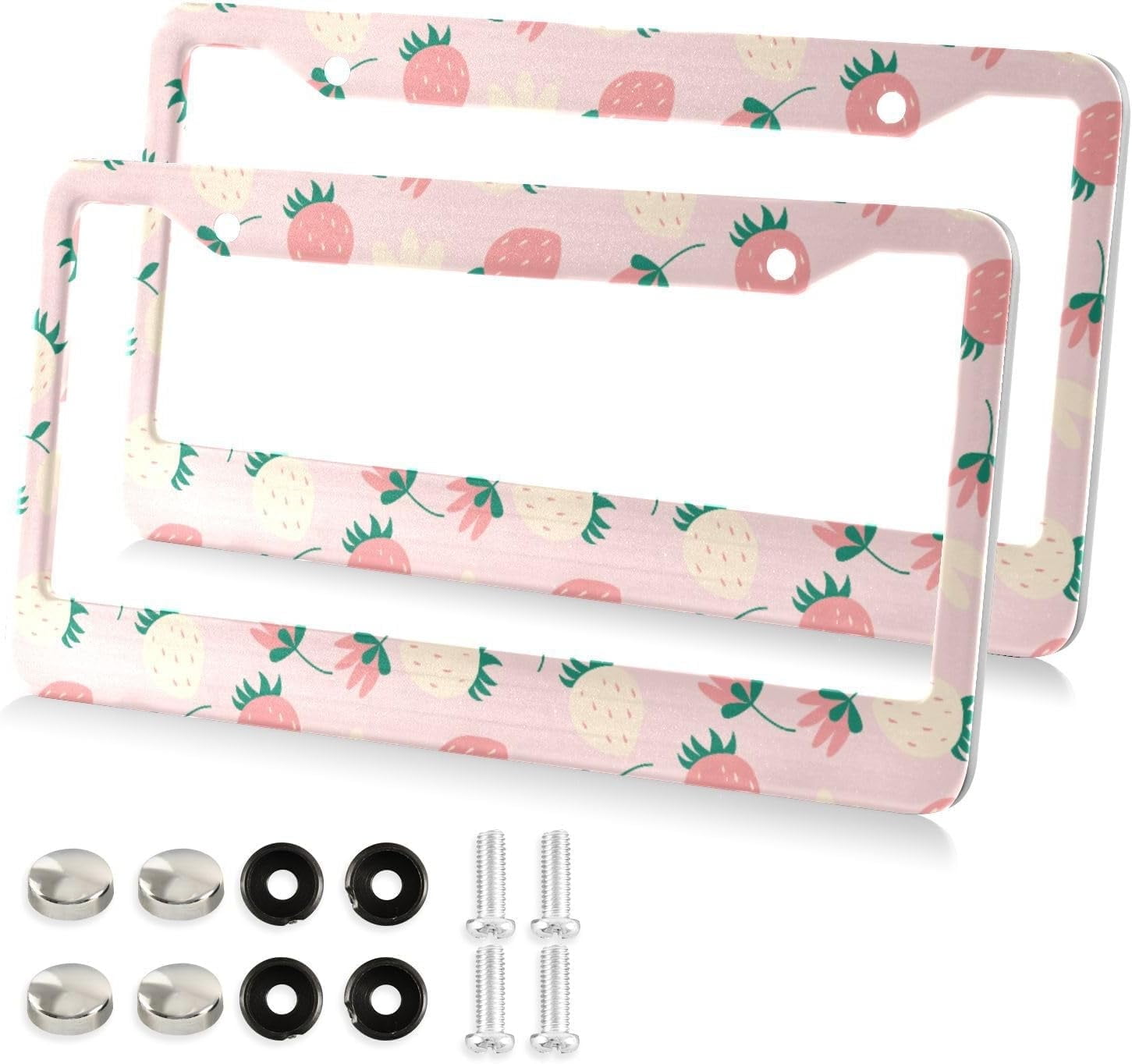 Strawberries License Plate Frame - 2 Pack Universal Stainless Steel ...