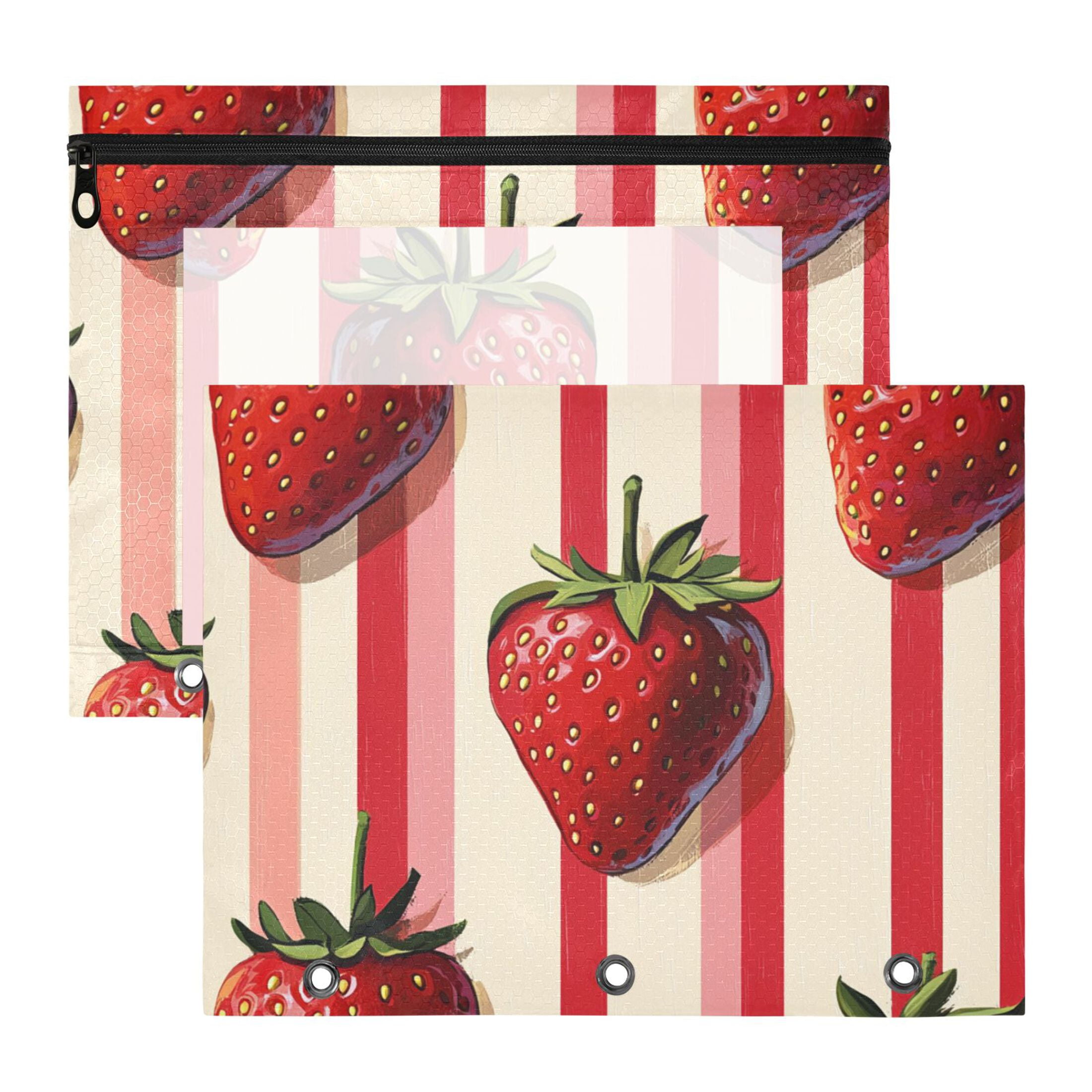 Strawberries Narrow Vertical Stripes 3-Ring Binder Pouches A4 Size ...