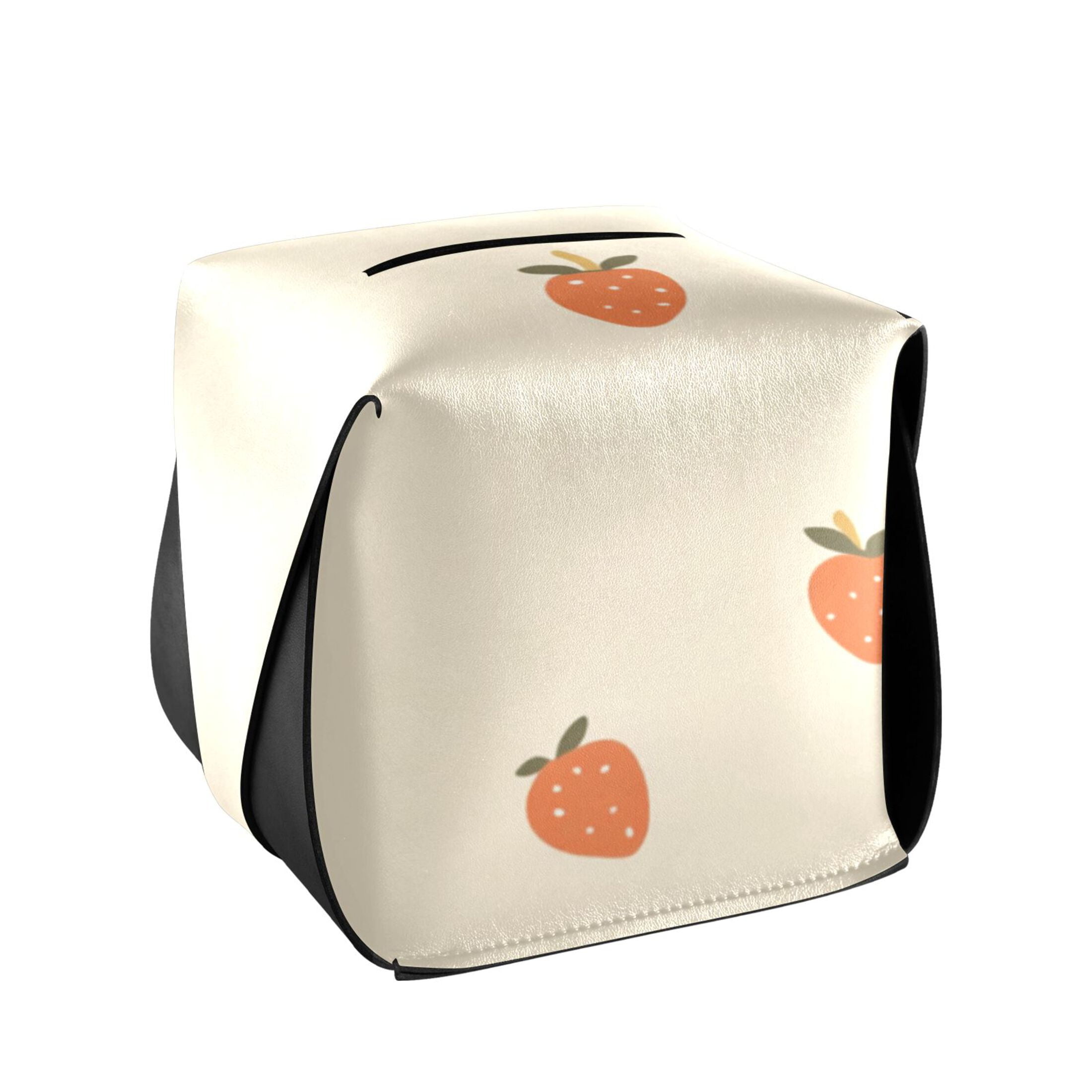 Strawberries Pattern 5.7in Leather Tissue Box Cover Square PVC Handmade ...