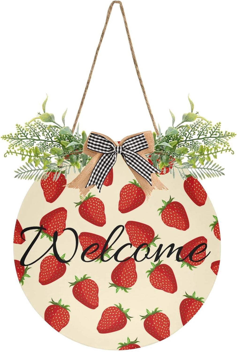 Strawberries Pattern Welcome Sign for Front Door, Round Sign Hanging ...