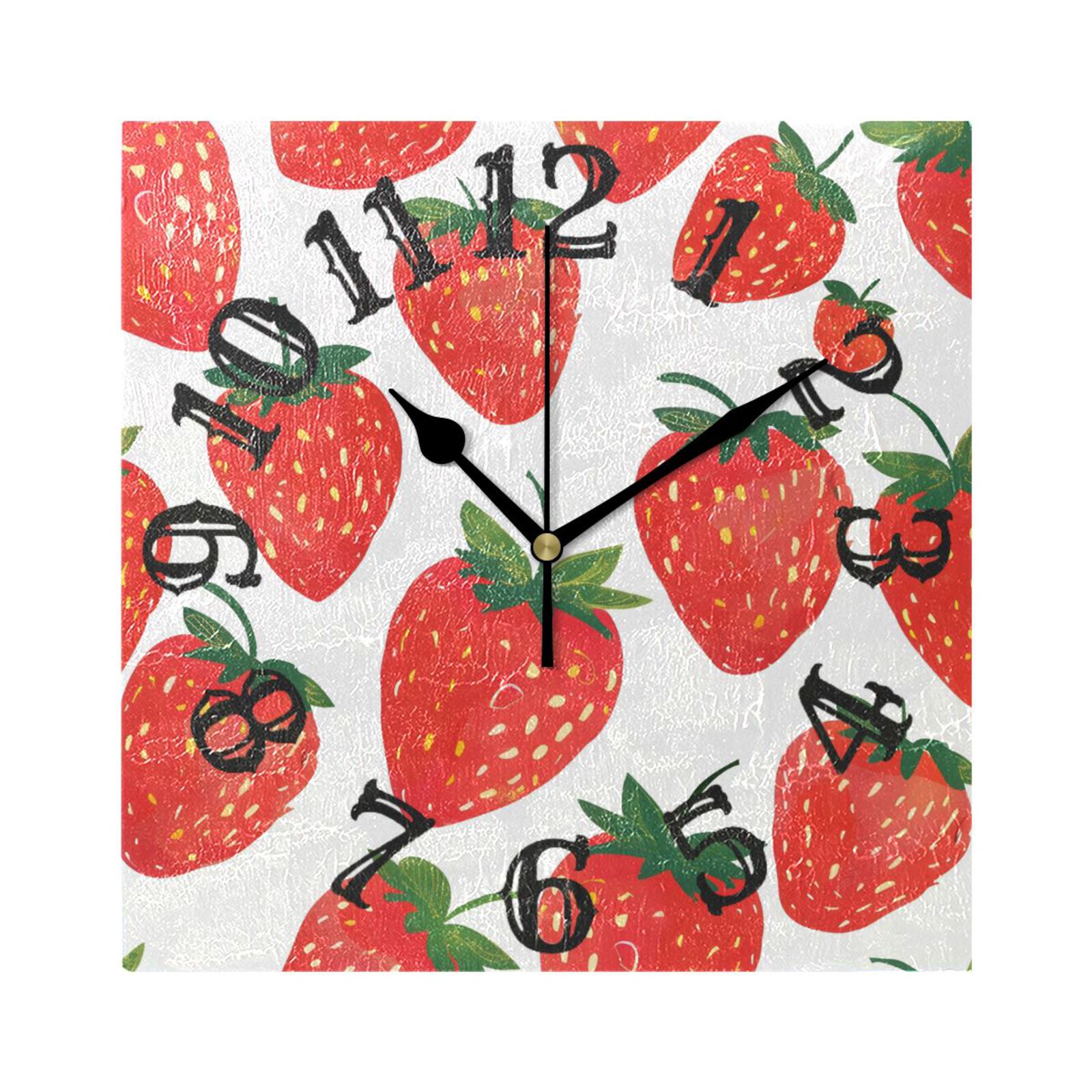 Strawberries Wall Clock Square Silent Non Ticking Battery Operated ...