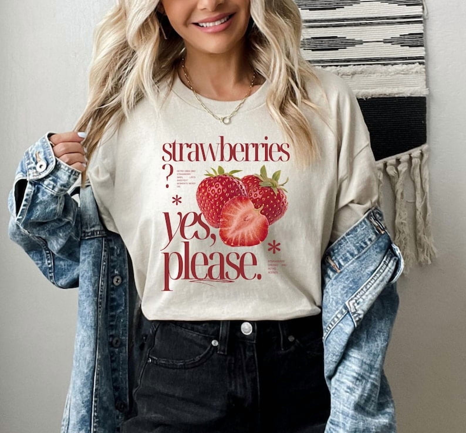 Strawberries Yes Please T-Shirt, Retro Strawberry Graphic Tee, Vintage ...