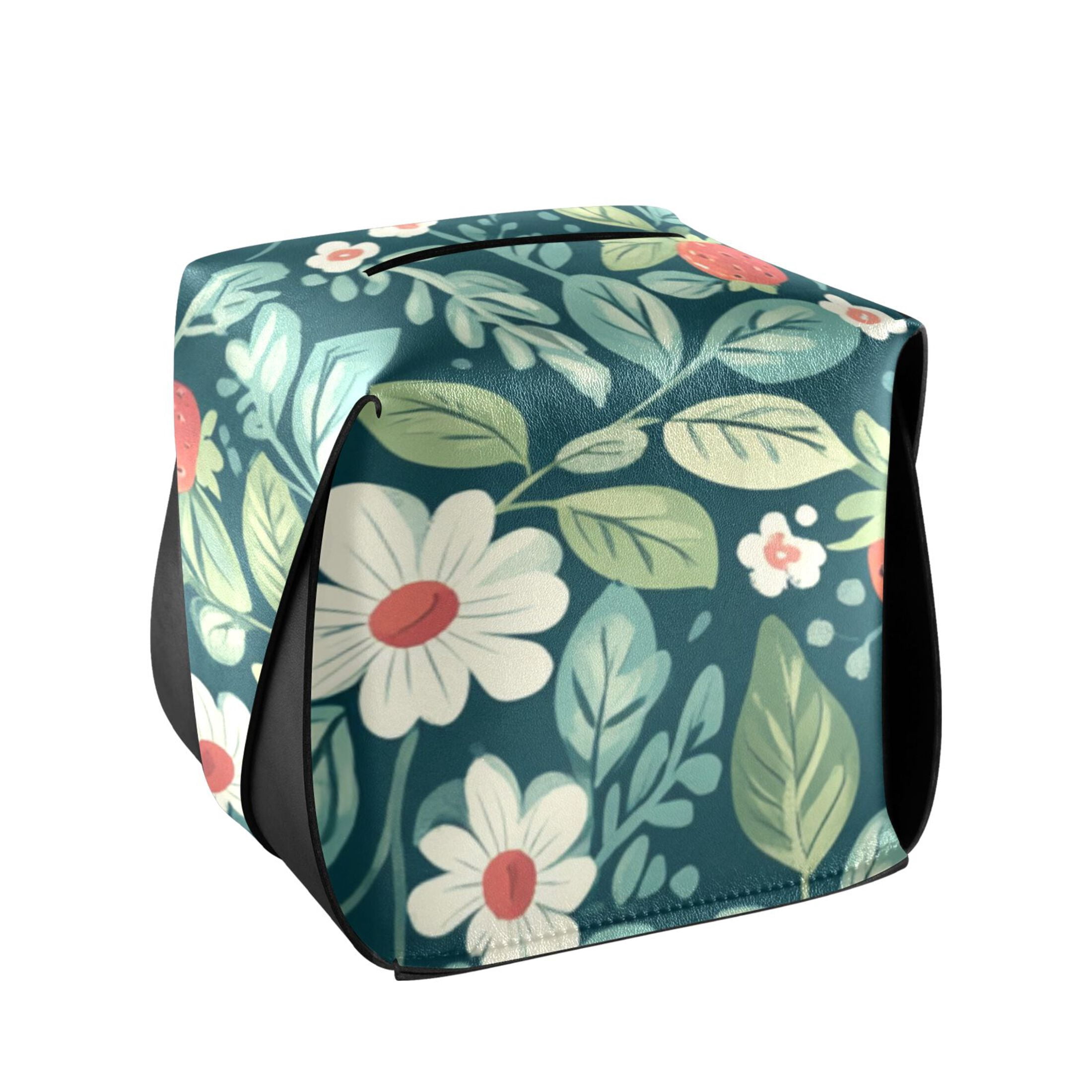 Strawberries and Flowers Tissue Box Cover Leather Square Rectangle ...