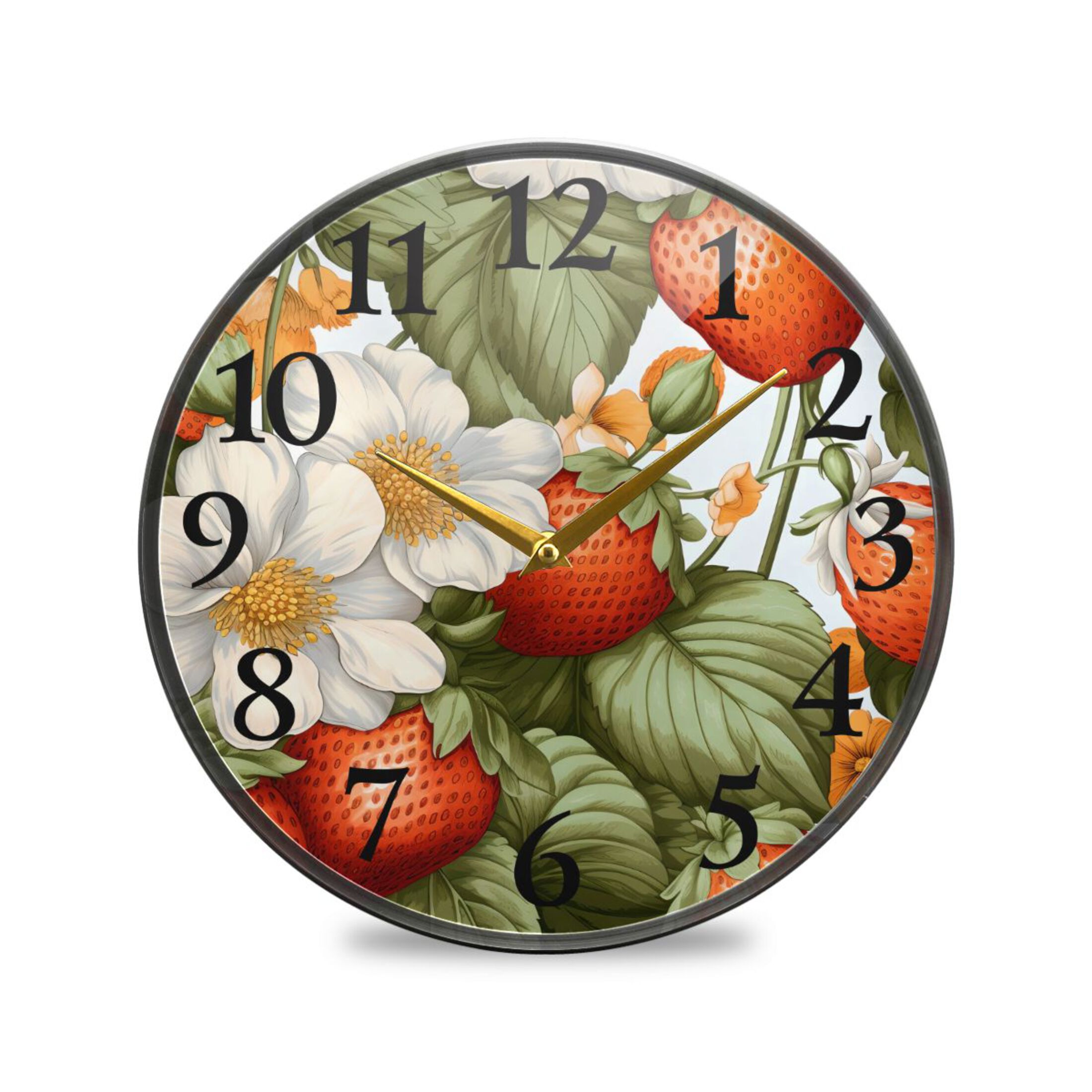 Strawberries and Flowers Wall Clocks Battery Operated 11.9 Inch Round ...