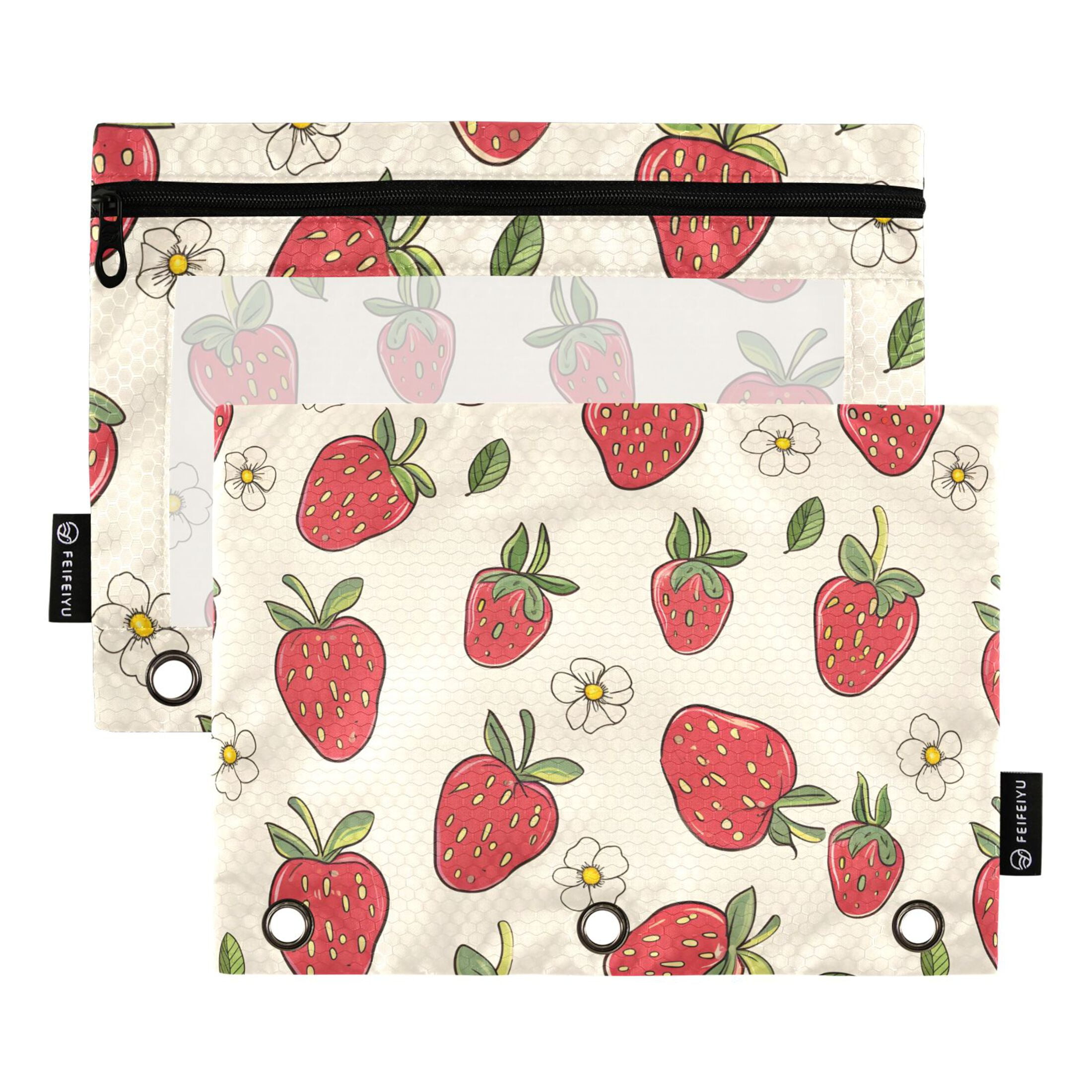 Strawberries and White Flowers 2 Pack Pencil Pouch for 3 Ring Binder ...