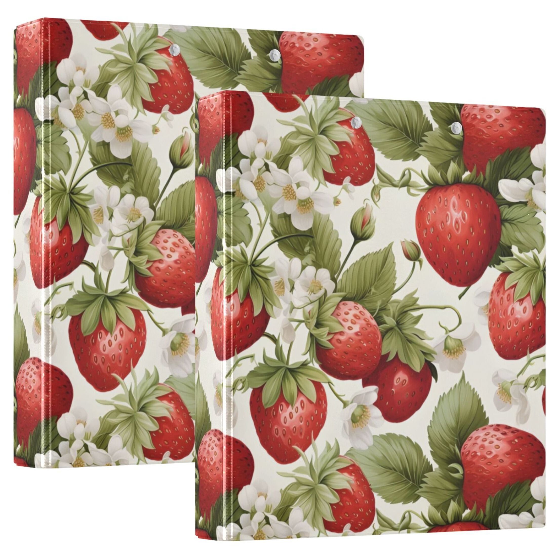 Strawberries with Floral Hardcover 3 Ring Binder 1.5 inch Round Rings ...