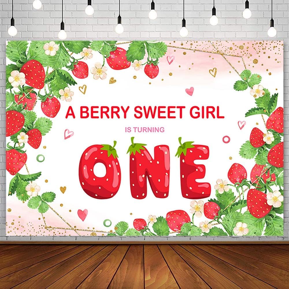 Strawberry 1st Birthday Backdrop for Girl Blush Pink Sweet Berry ...