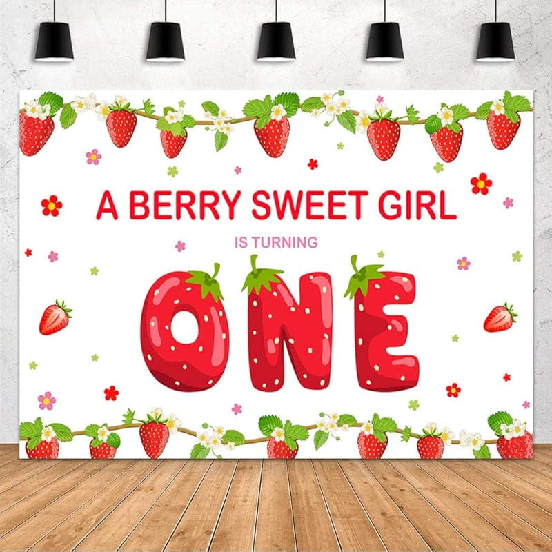 Strawberry 1st Birthday Backdrop for Girl Sweet Berry Birthday Party ...