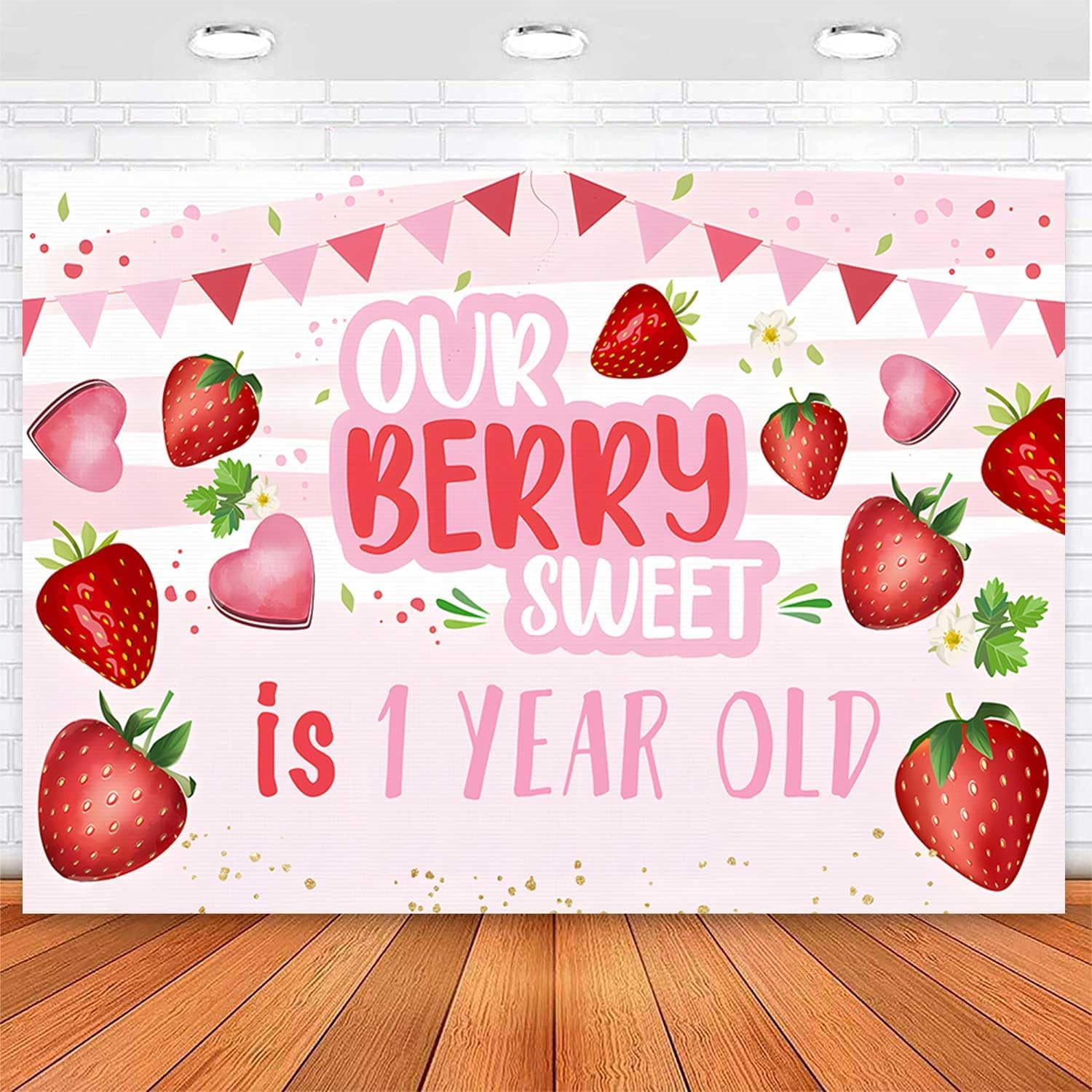 Strawberry 1st Birthday Backdrop for Girls Our Berry Sweet One Birthday ...