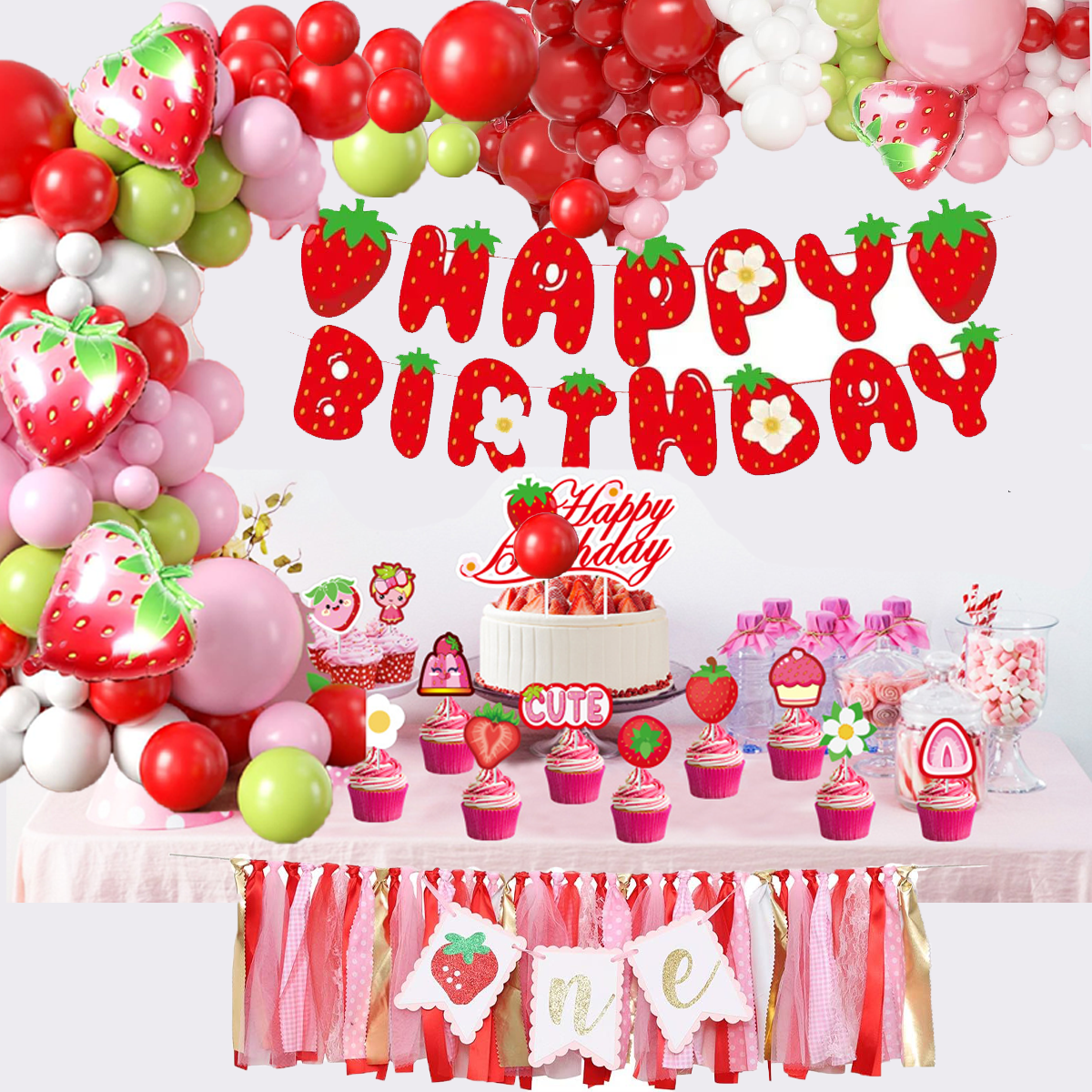 Strawberry 1st Birthday Decorations Party Supplies Berry First Birthday ...