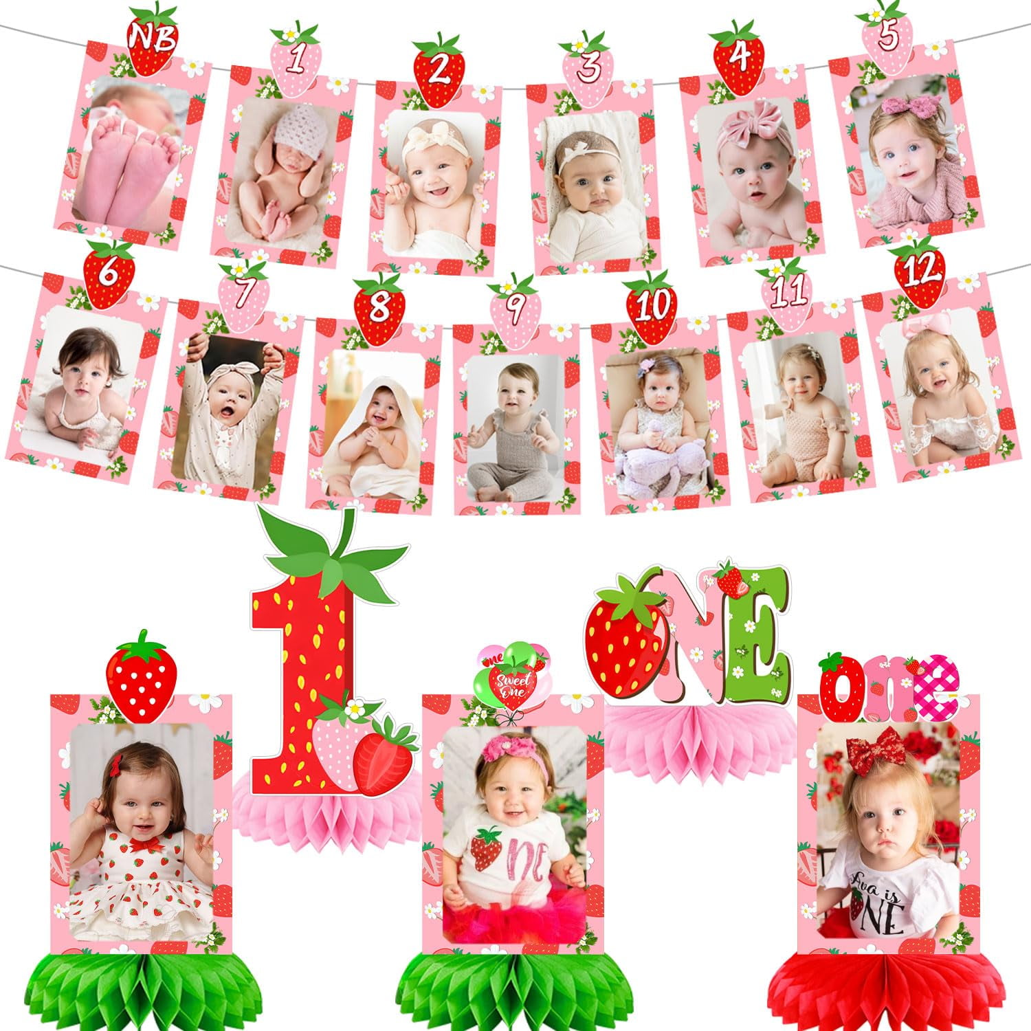 Strawberry 1st Birthday Party KEF16 Decorations, Strawberry 12 Monthly ...
