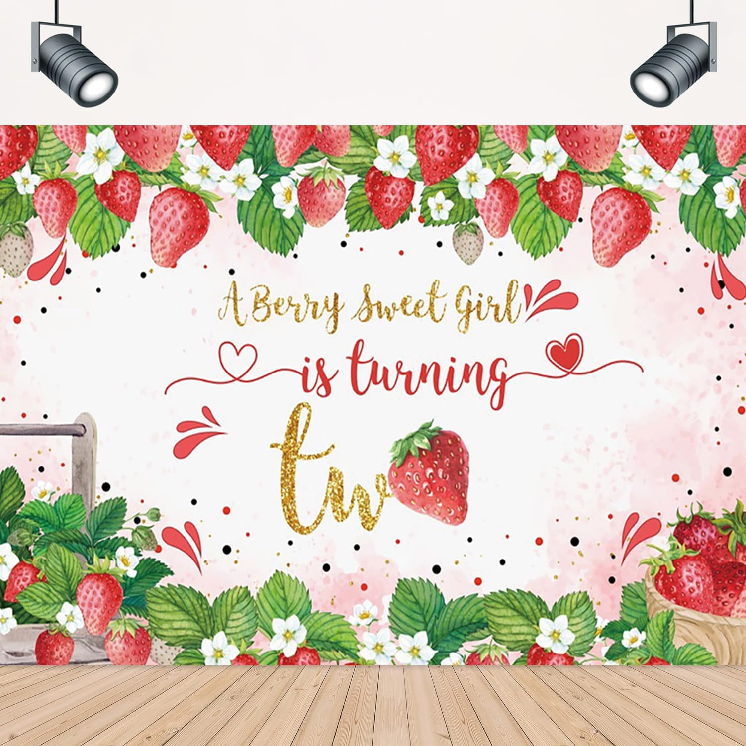 Strawberry 2nd Birthday Backdrop A Berry Sweet Girl is Turning Two ...