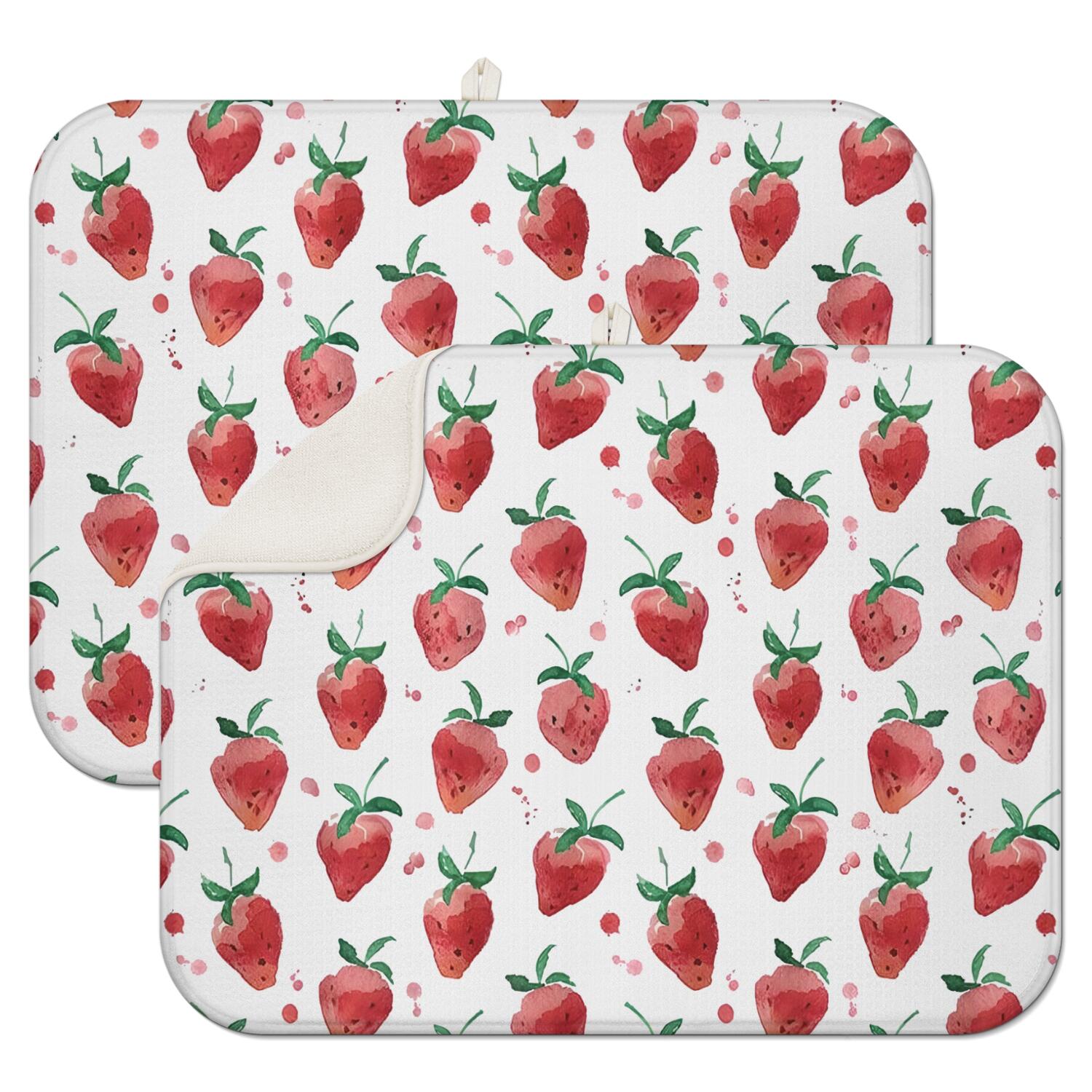Strawberry Art Coffee Mat – Durable Microfiber Spill Mat Featuring ...