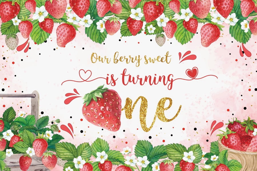 Strawberry Baby Shower Backdrop A Berry Sweet Baby is On The Way Girl ...