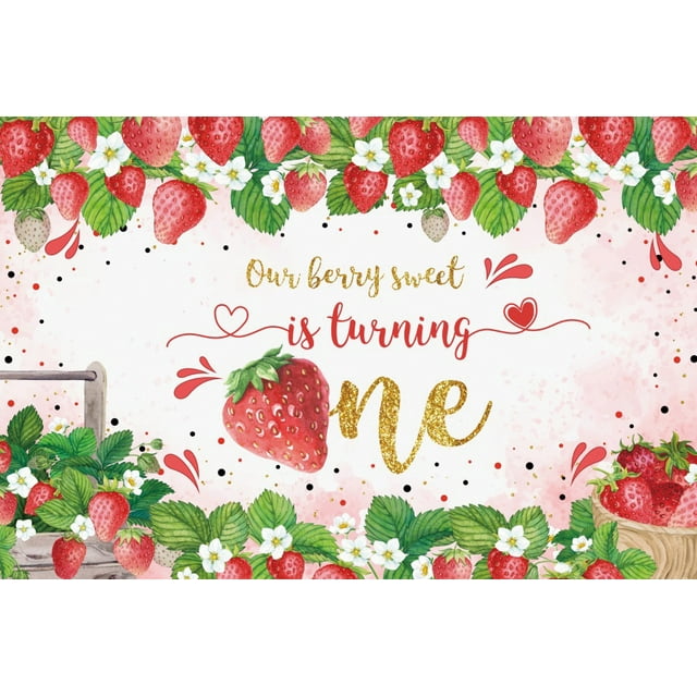 Strawberry Baby Shower Backdrop A Berry Sweet Baby is On The Way Girl ...