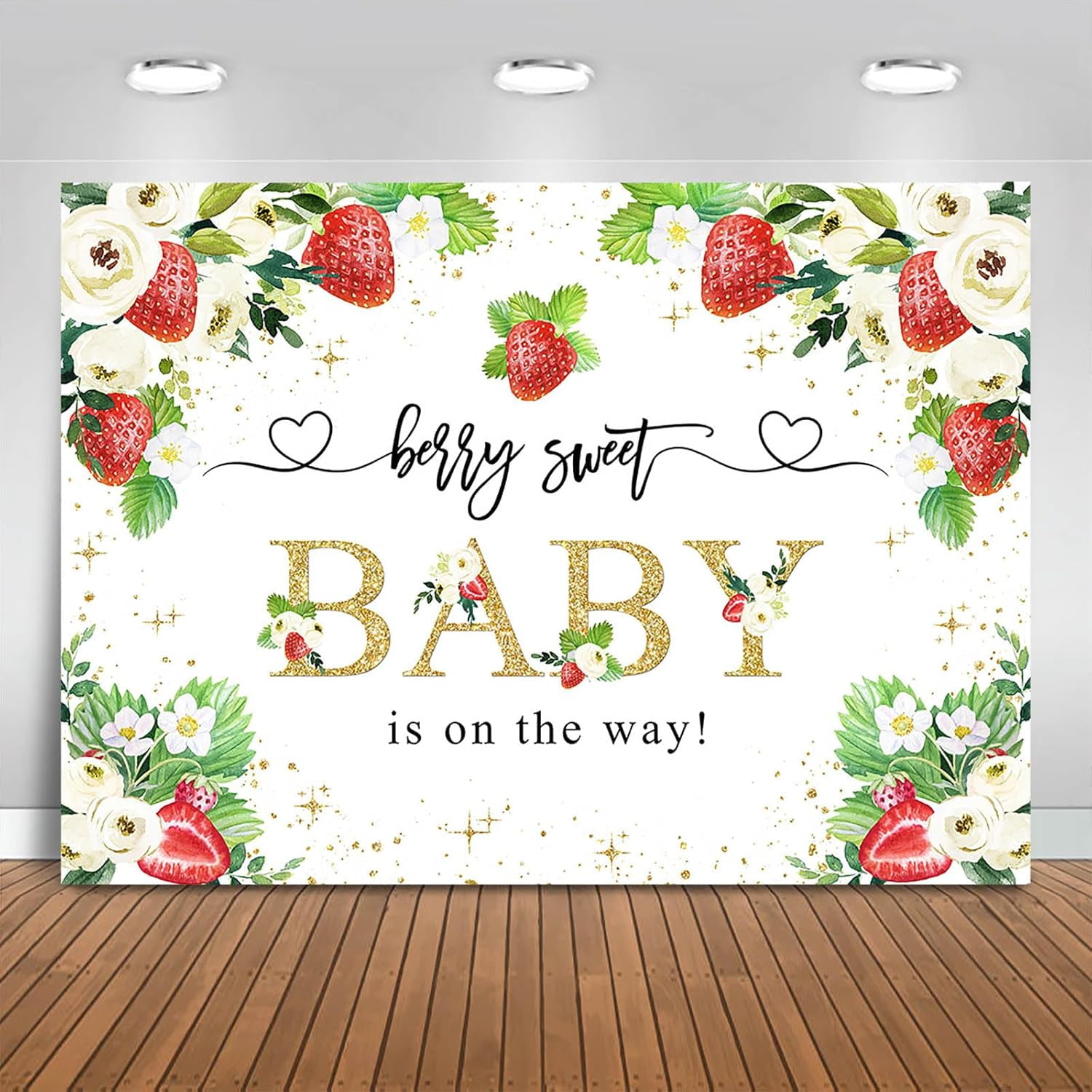 Strawberry Baby Shower Backdrop Berry Sweet Baby Shower Background ...