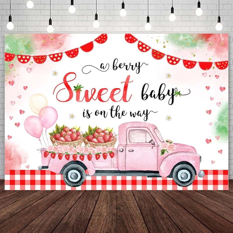 Strawberry Baby Shower Backdrop for Girl A Berry Sweet Baby is On The ...