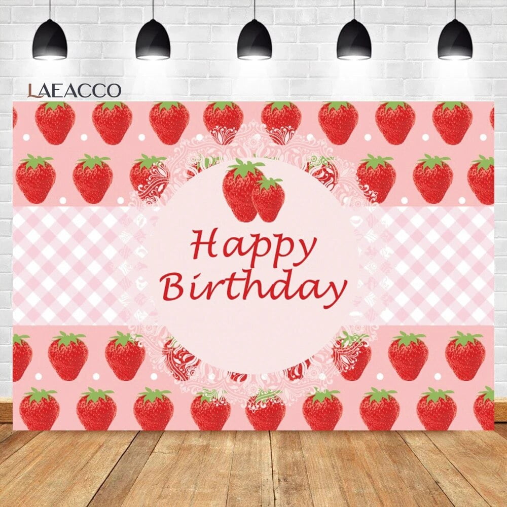 Strawberry Baby Shower Backdrop Green Leaf Flower Sweet Berry Birthday ...