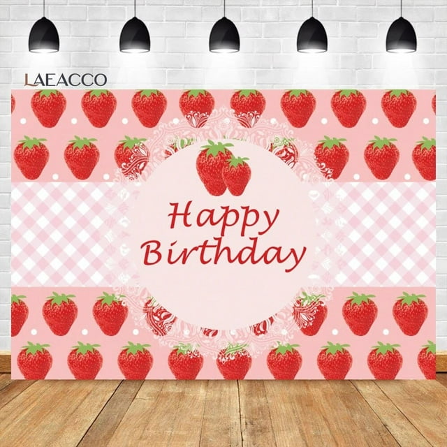 Strawberry Baby Shower Backdrop Green Leaf Flower Sweet Berry Birthday ...