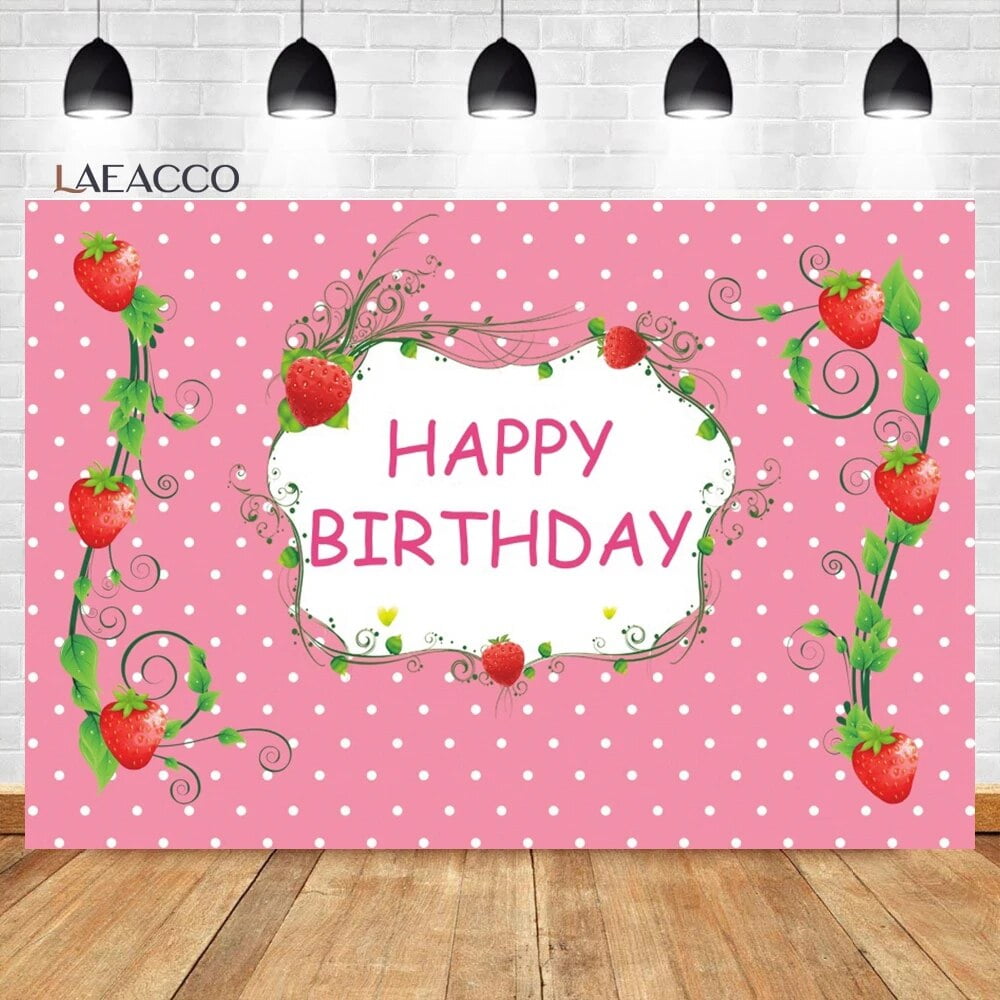 Strawberry Baby Shower Backdrop Green Leaf Flower Sweet Berry Birthday ...