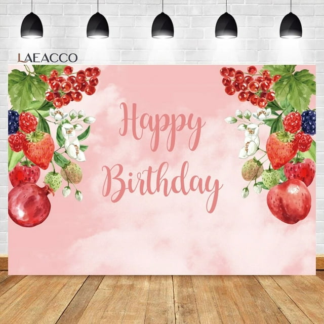 Strawberry Baby Shower Backdrop Green Leaf Flower Sweet Berry Birthday ...