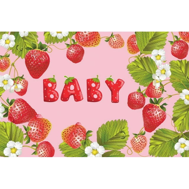Strawberry Baby Shower Backdrop Green Leaf Flower Sweet Berry Birthday Portrait Customized ...