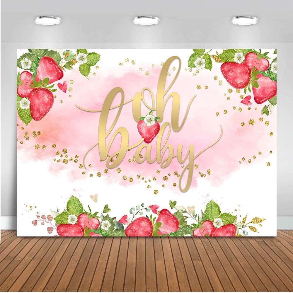 Strawberry Baby Shower Backdrop Oh Baby Girl's Baby Shower Photo ...