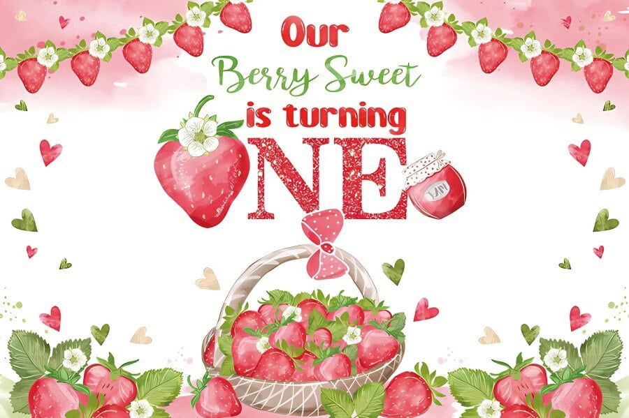 Strawberry Baby Shower Backdrop Sweet Girl Oh Baby White Floral Love ...