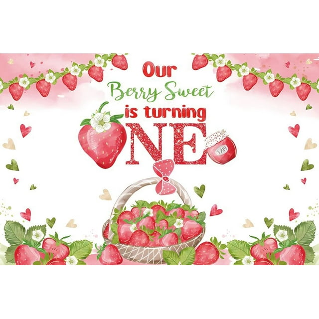 Strawberry Baby Shower Backdrop Sweet Girl Oh Baby White Floral Love ...