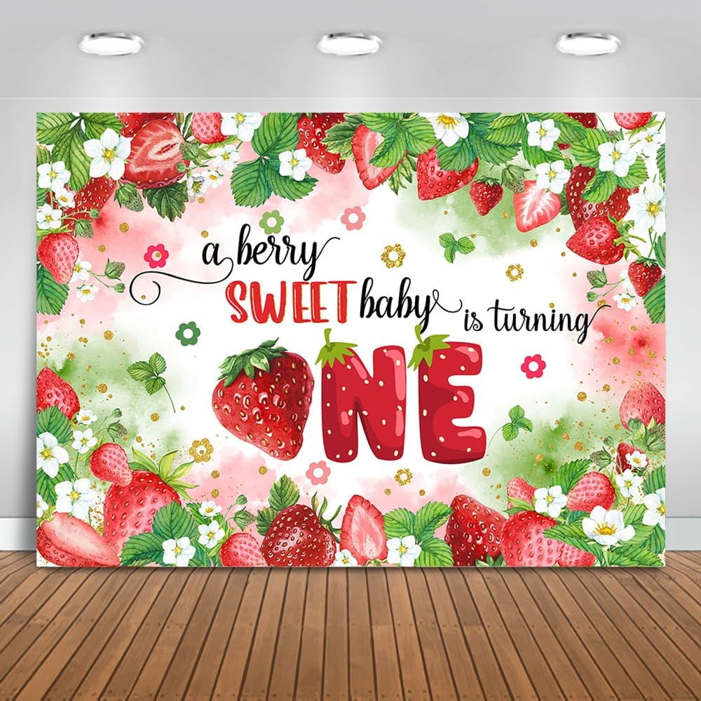 Strawberry Backdrop Berry Sweet First Birthday Party Background Fruits ...