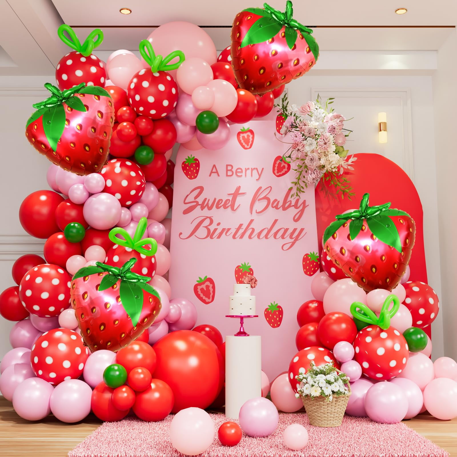 Strawberry Balloon Arch Kit KEF16 - Red Pink and Pink Balloons with ...