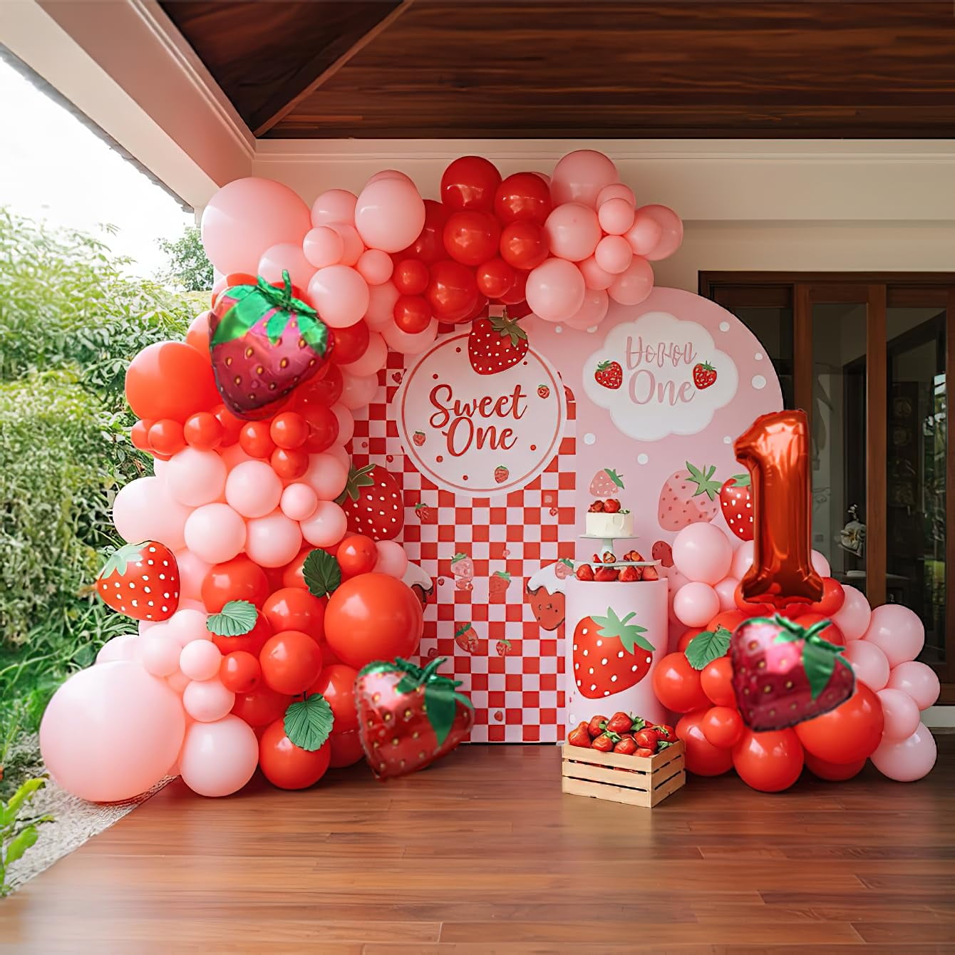 Strawberry Balloons Arch Kit Red Pink AFN1and pestal Pink Balloons with ...