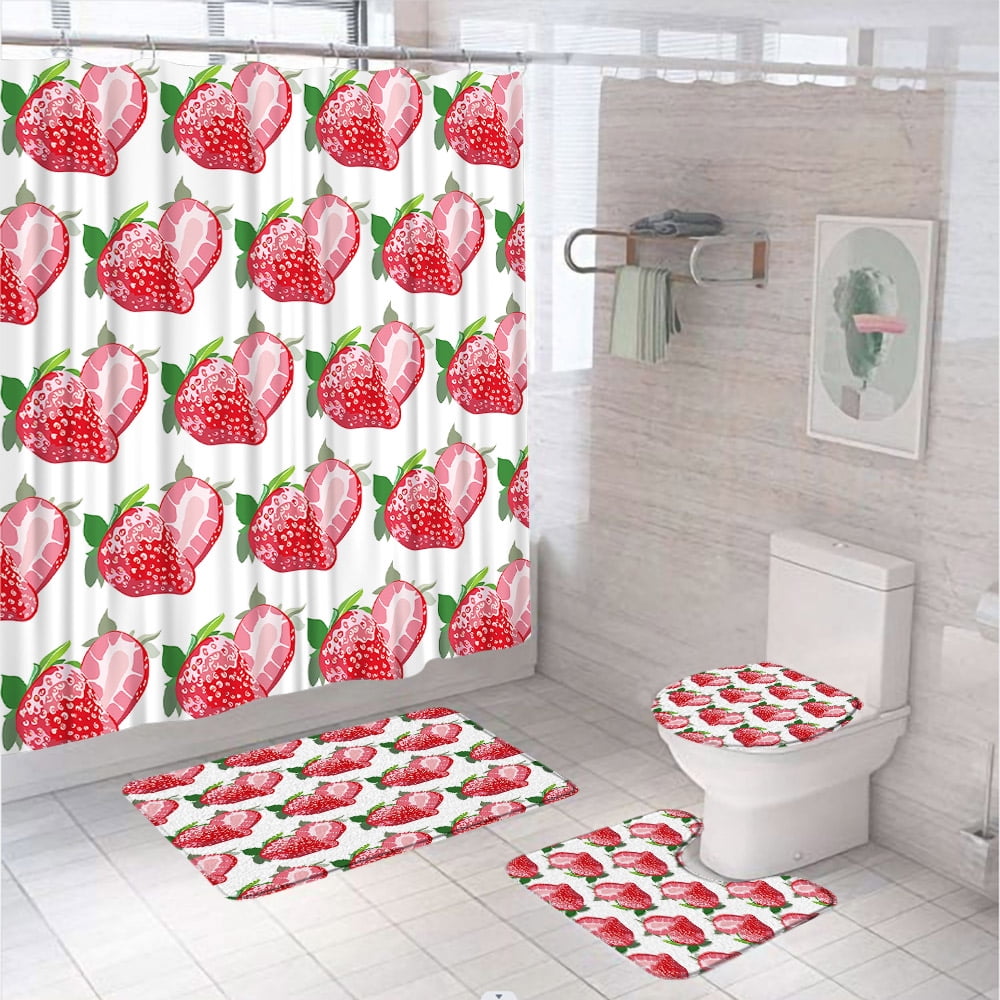 Strawberry Bathroom Curtains Fabric Summer Fruit Shower Curtain for Kid ...