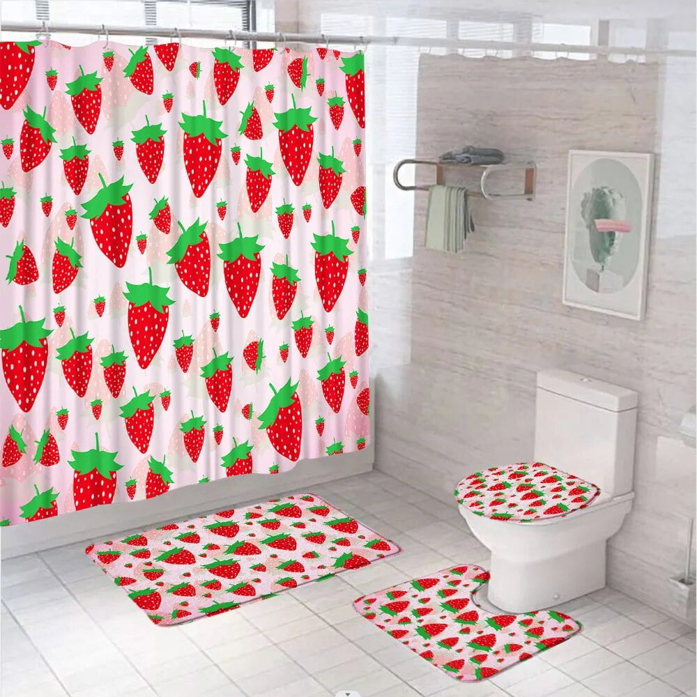 Strawberry Bathroom Curtains Fabric Summer Fruit Shower Curtain for Kid ...