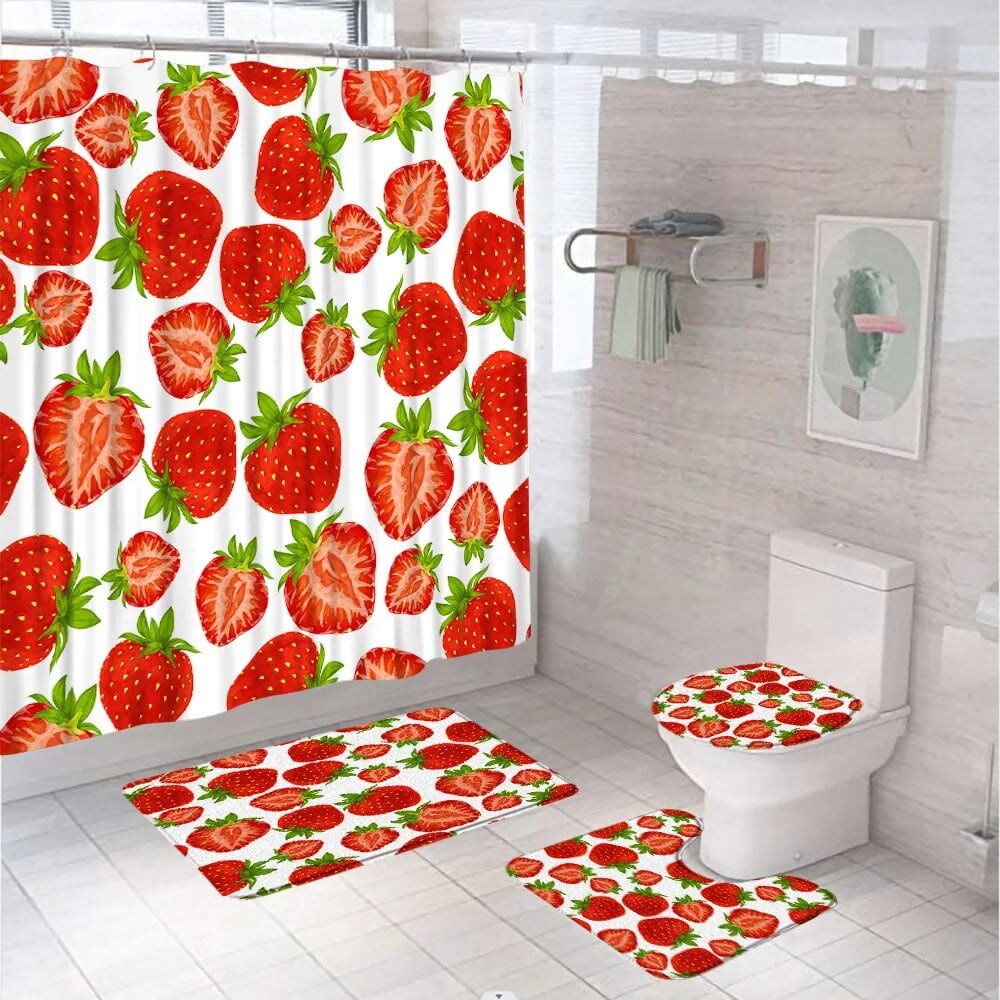 Strawberry Bathroom Curtains Fabric Summer Fruit Shower Curtain for Kid ...