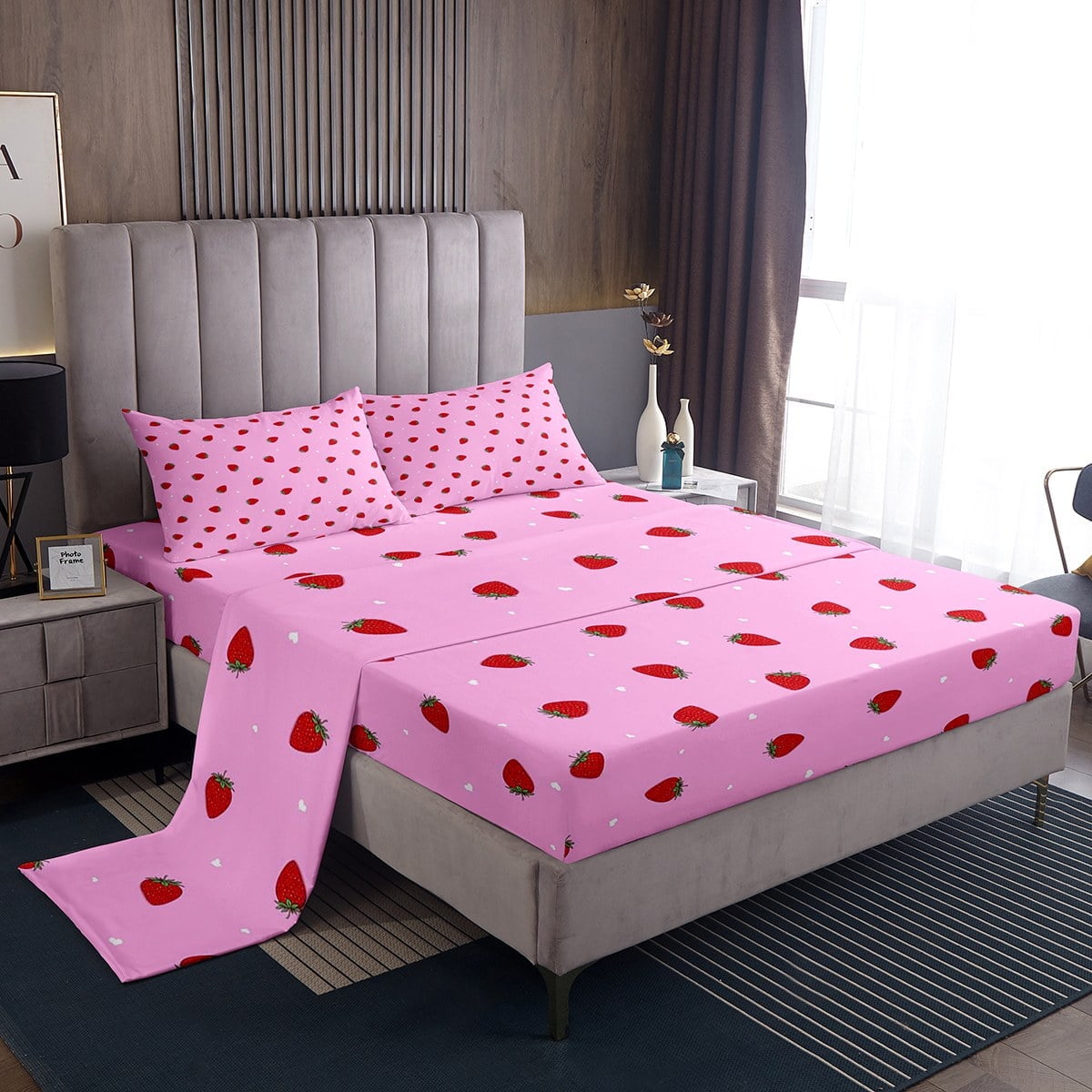 Strawberry Bed Sheets Tropical Fruit Sheet Set 4 Pcs Kawaii Strawberry ...
