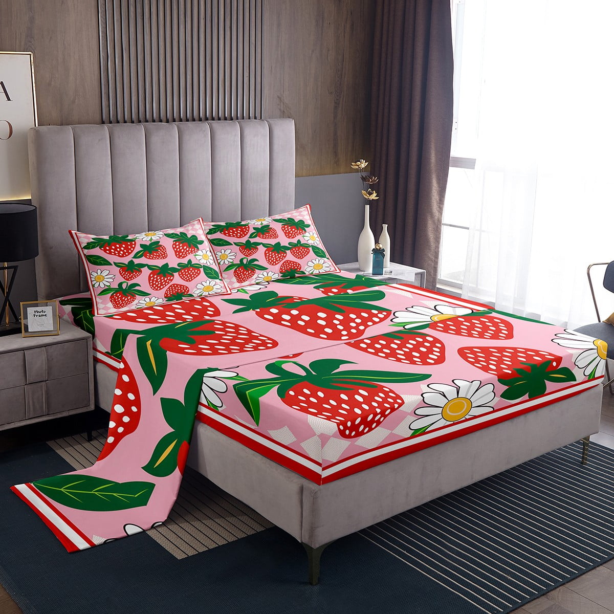 Strawberry Bed Sheets Set Farm Fruit Sheet Set,Flowers Sheets Queen ...