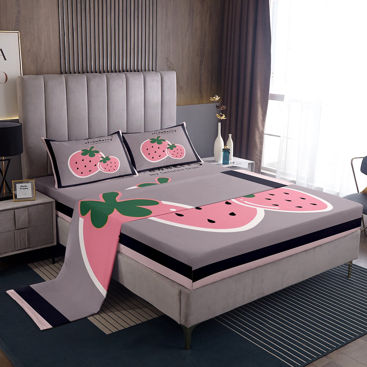 Strawberry Bed Sheets Set Farm Fruit Sheet Set King,Cartoon Hand Drawn ...