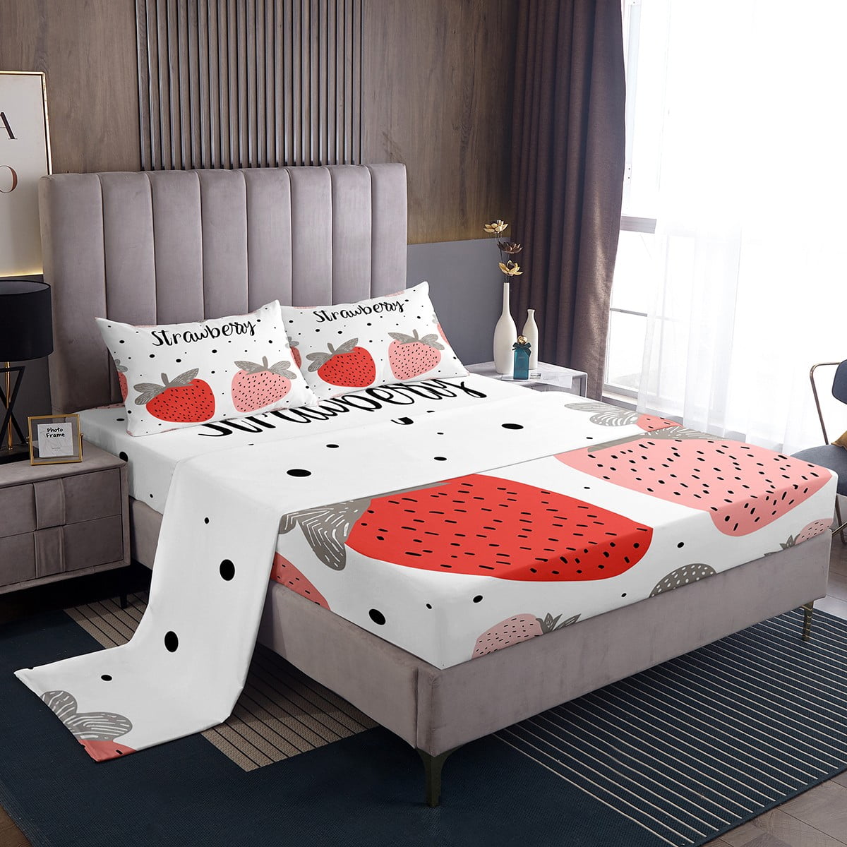 Strawberry Bed Sheets Set Farm Fruit Sheets,Cartoon Hand Drawn Sheet ...