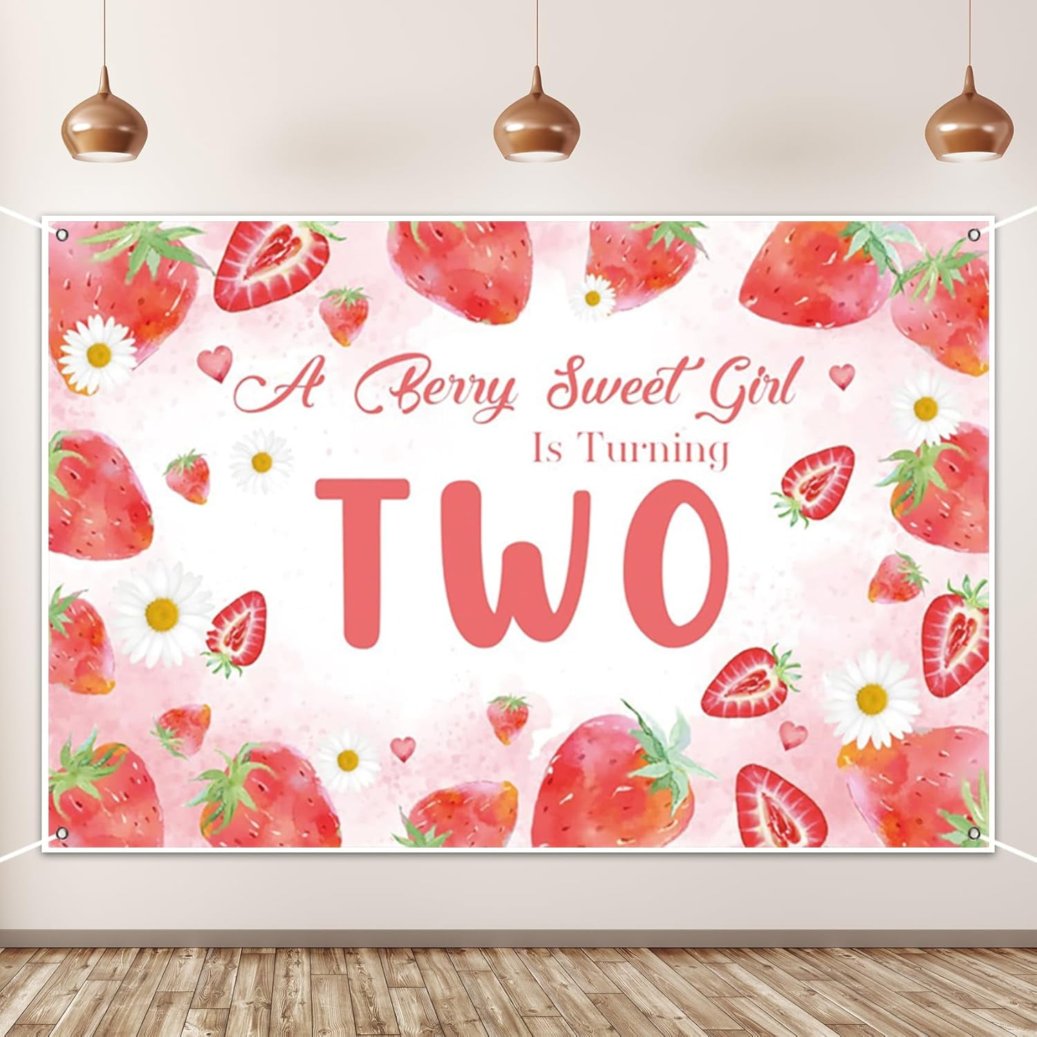 Strawberry Birthday Backdrop a Berry Sweet Girl is Turning Two Printed ...