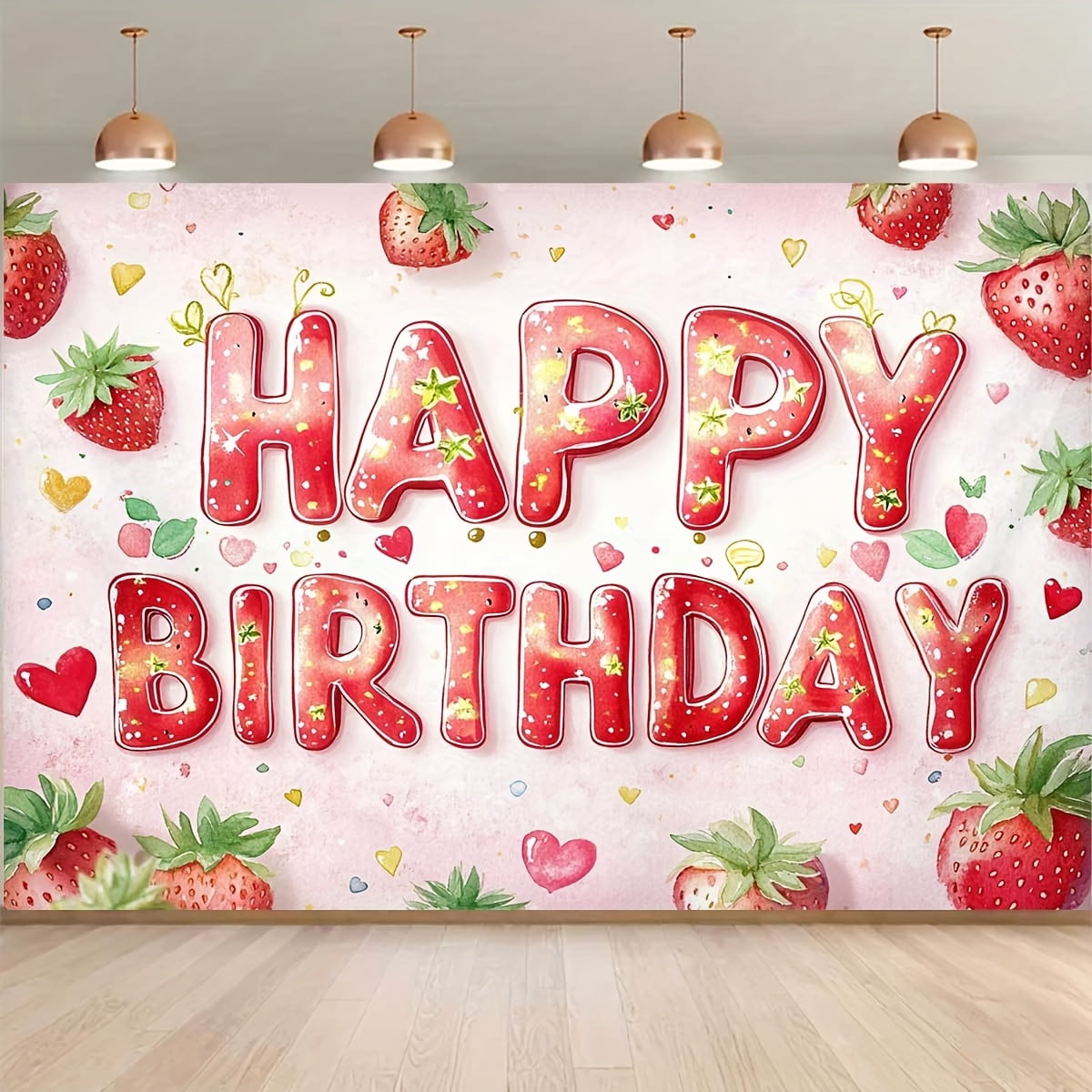 Strawberry Birthday Backdrop Cute Glossy Red Pink Strawberry Girl Happy ...