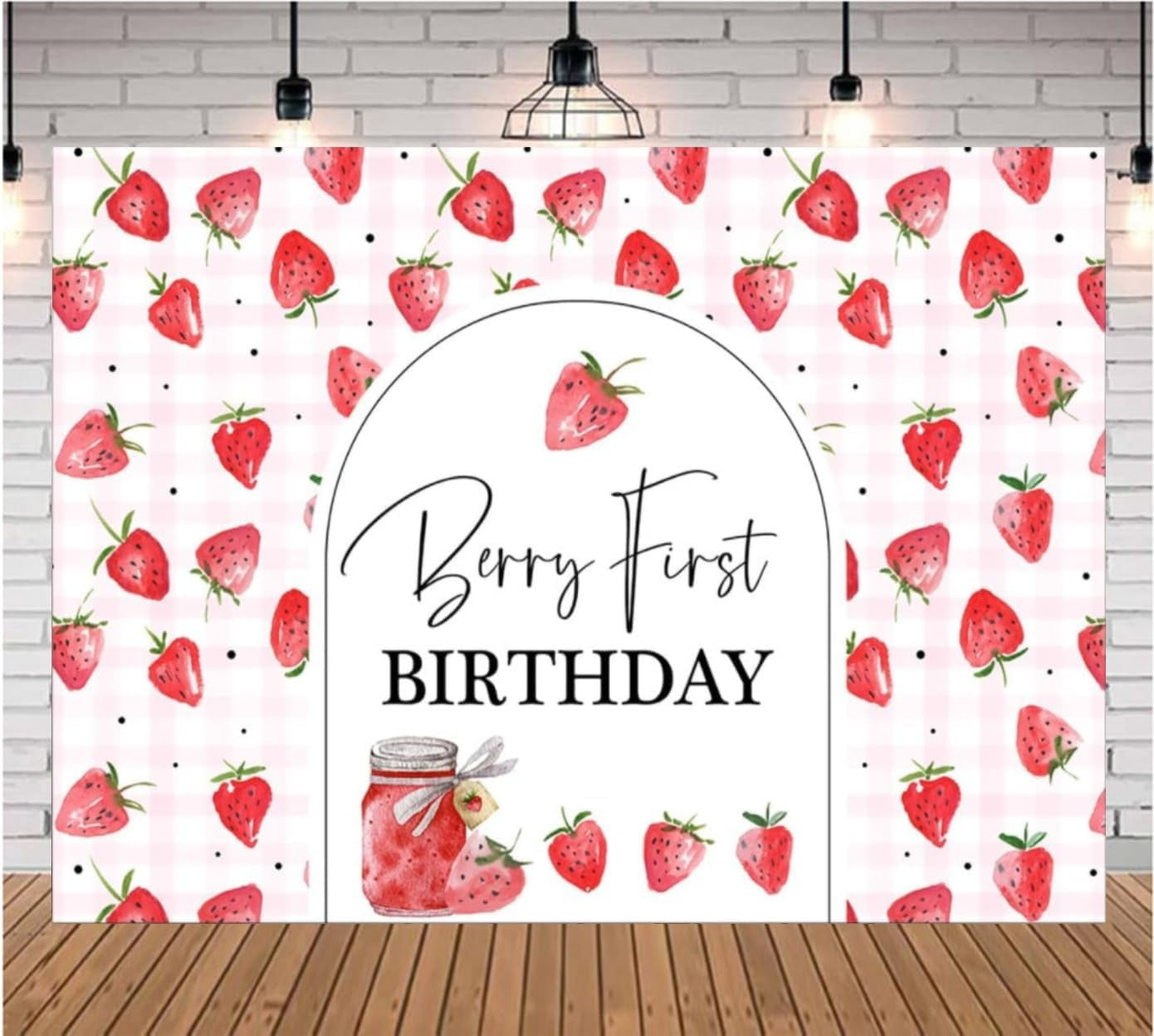 Strawberry Birthday Backdrop Girl 1st Birthday Cake Table Banner Our ...