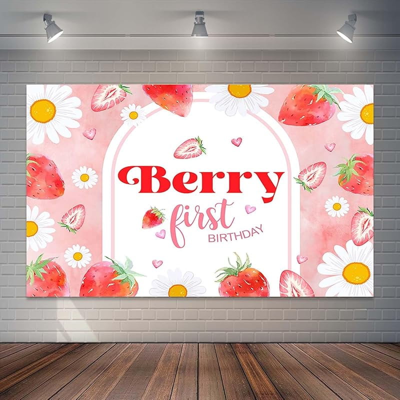 Strawberry Birthday Backdrop Girl Strawberry Daisy First Birthday ...